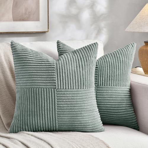 2 Packs Grey Blue Decorative Throw Pillow Covers 22x22 Inch for Couch ...