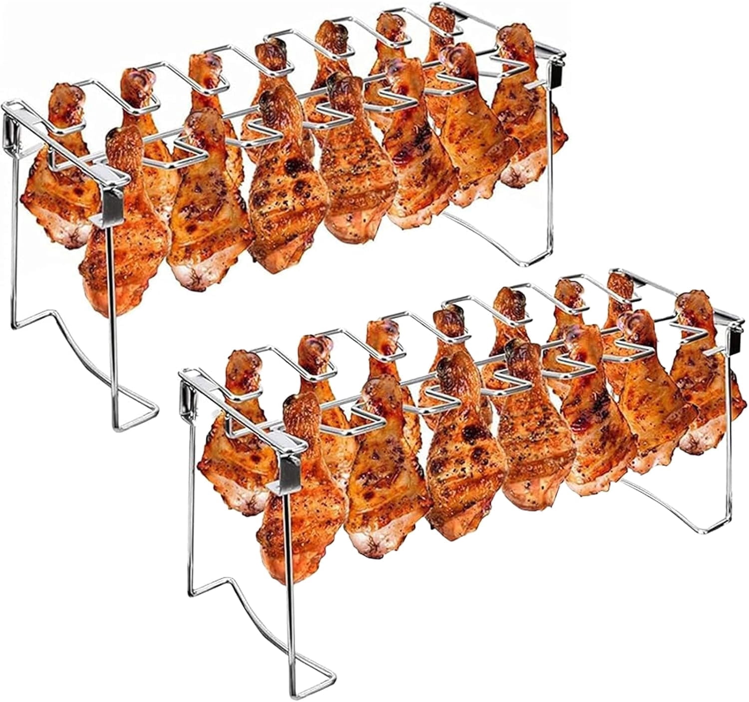 2 Packs Grill Rack, Chicken Leg and Wing Rack, 14 Slots BBQ Chicken ...