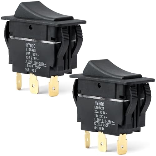 2 Packs HY60C 3-Pin Rocker Switch (ON)-Off-(ON) Replacement for Motors ...