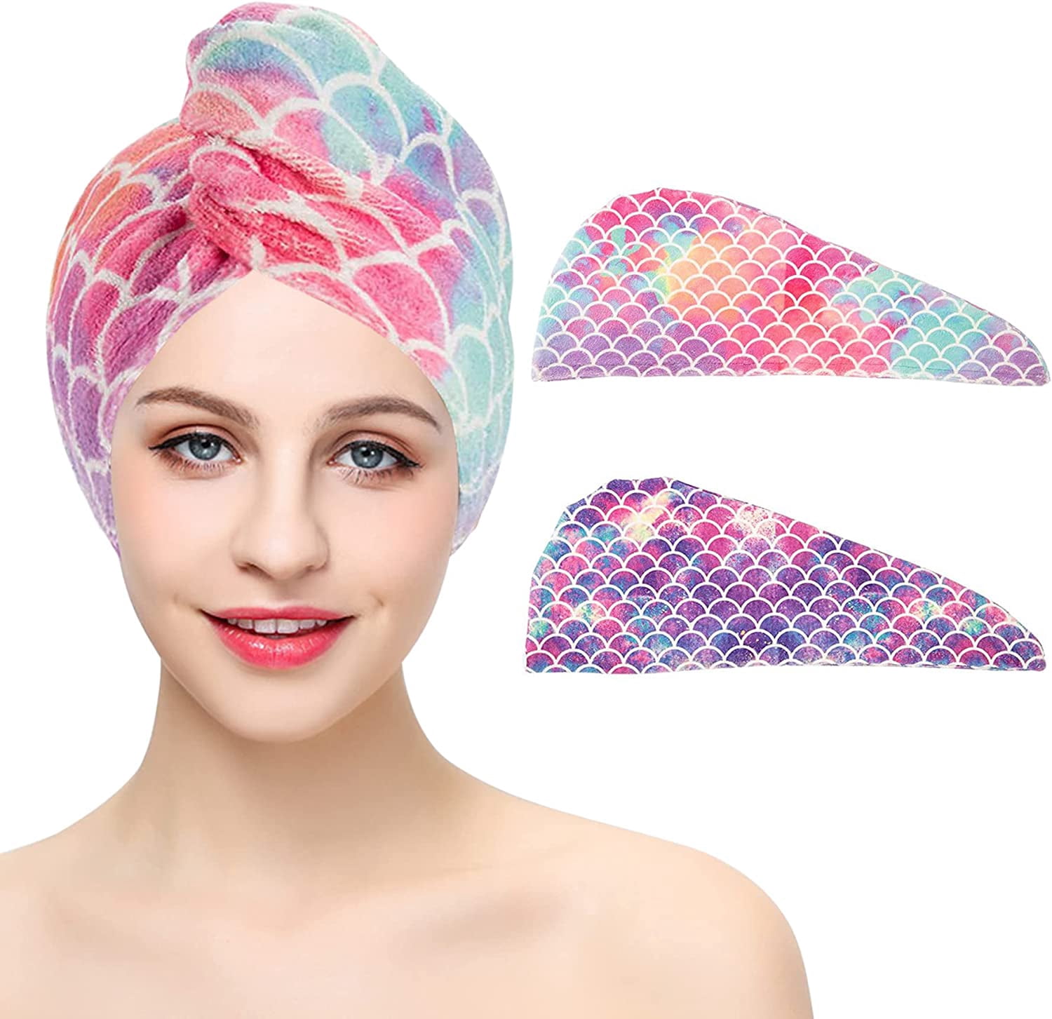 2 Packs Hair Drying Towel Wrap Hair Women Bath Hair Turban Towel with ...