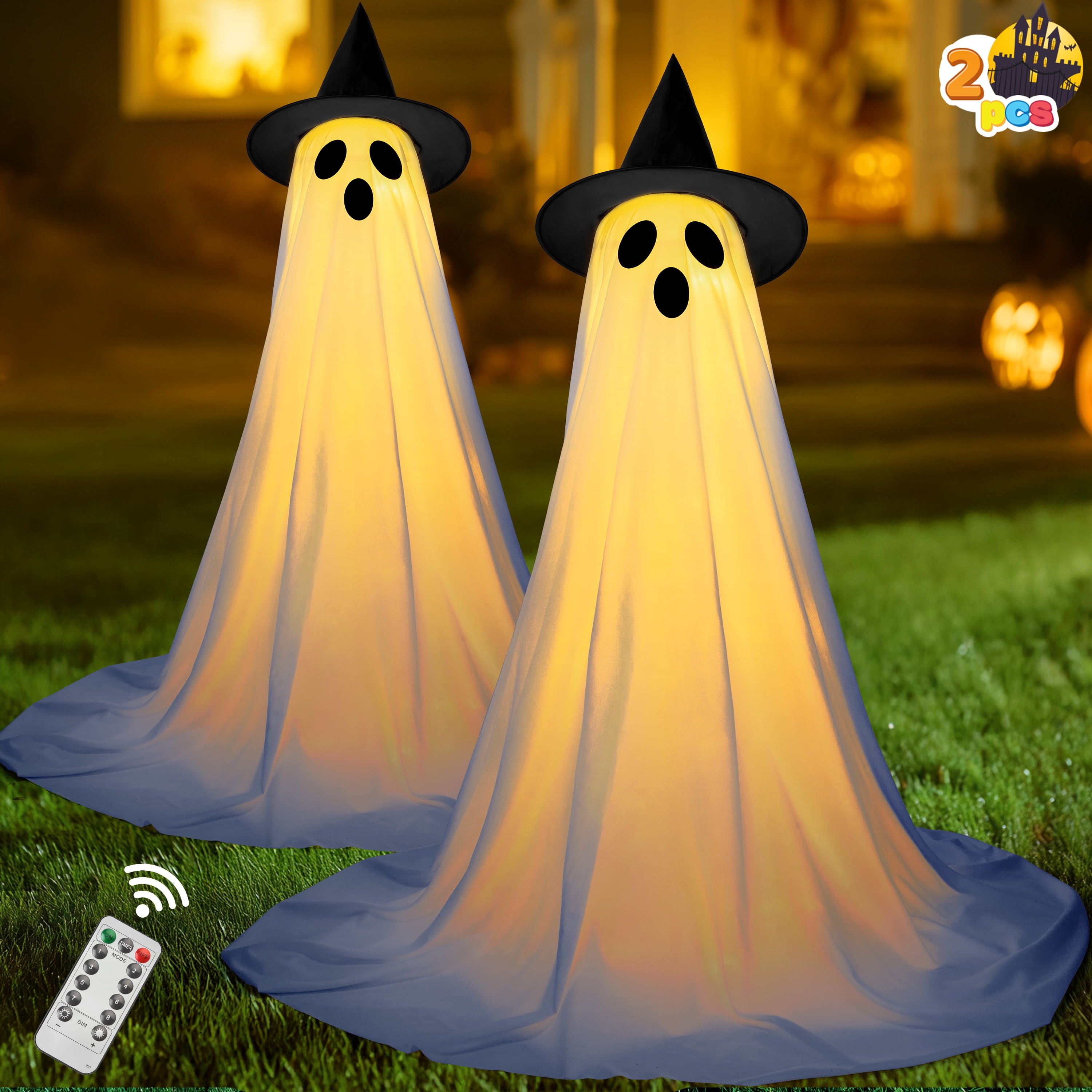 2 Packs Halloween Decorations Outdoor,Light Up Halloween Spooky ...