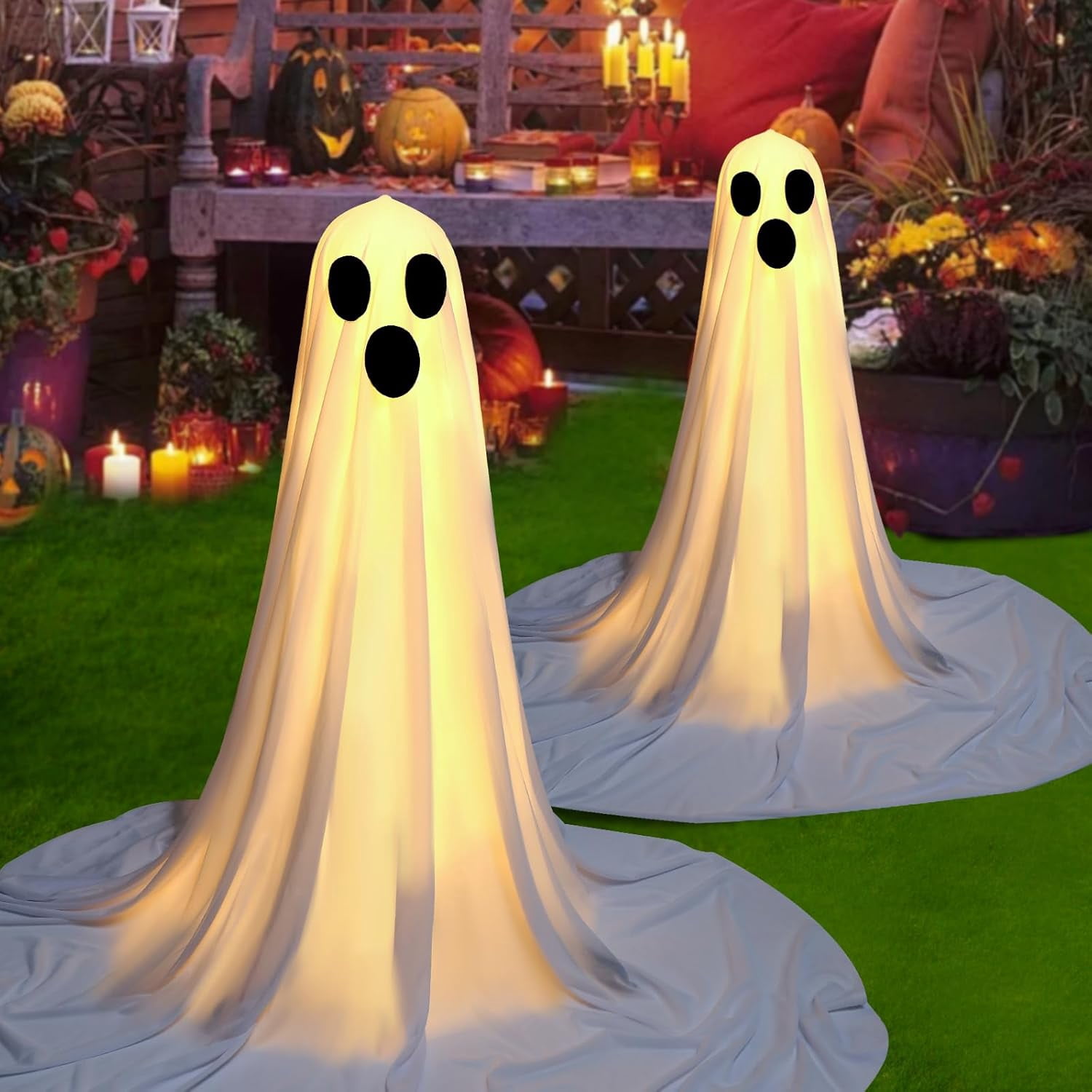 2 Packs Halloween Decorations Outdoor, Light Up Ghost Kit with Light ...
