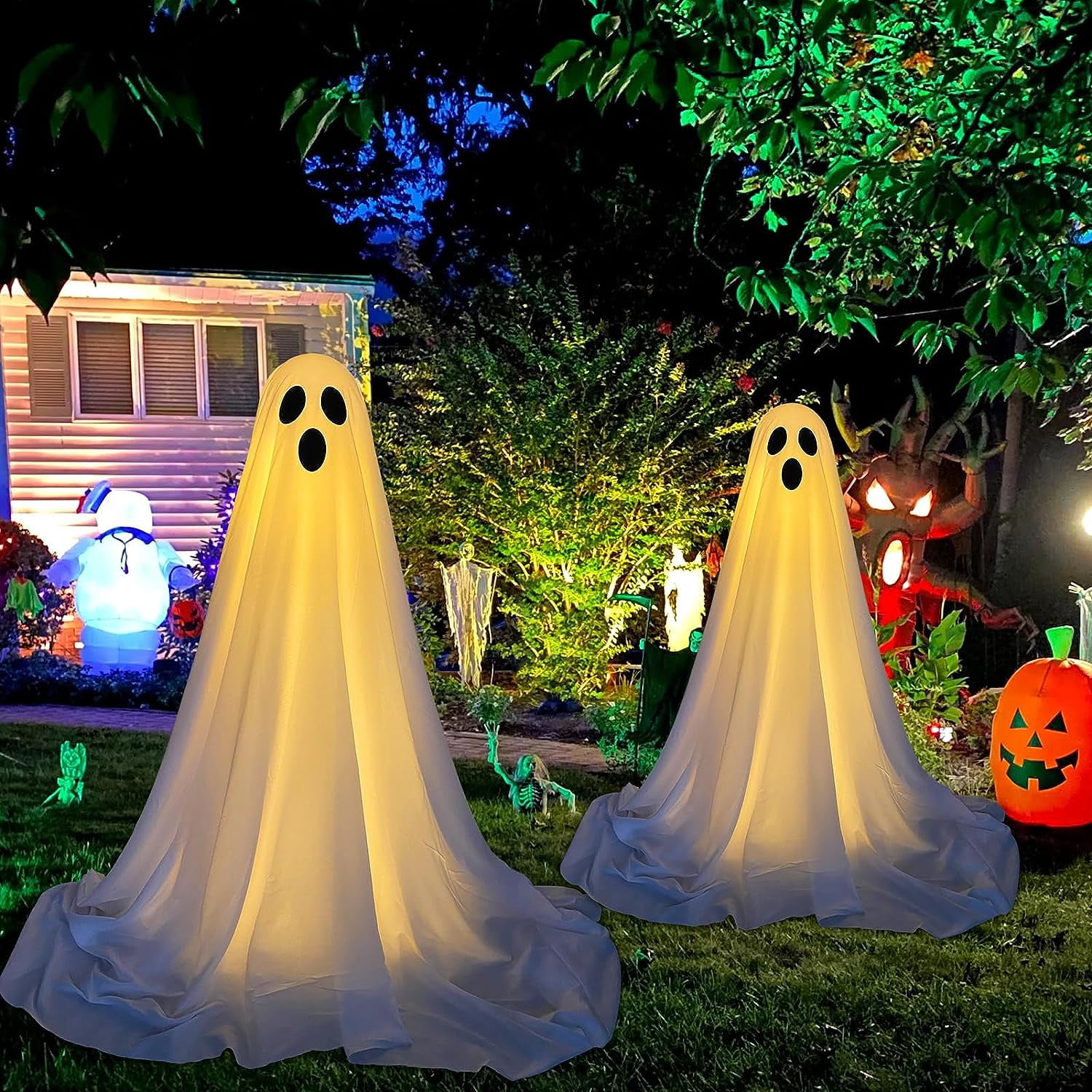 2 Packs Halloween Decorations Outdoor, Spooky Ghost Halloween Decor ...