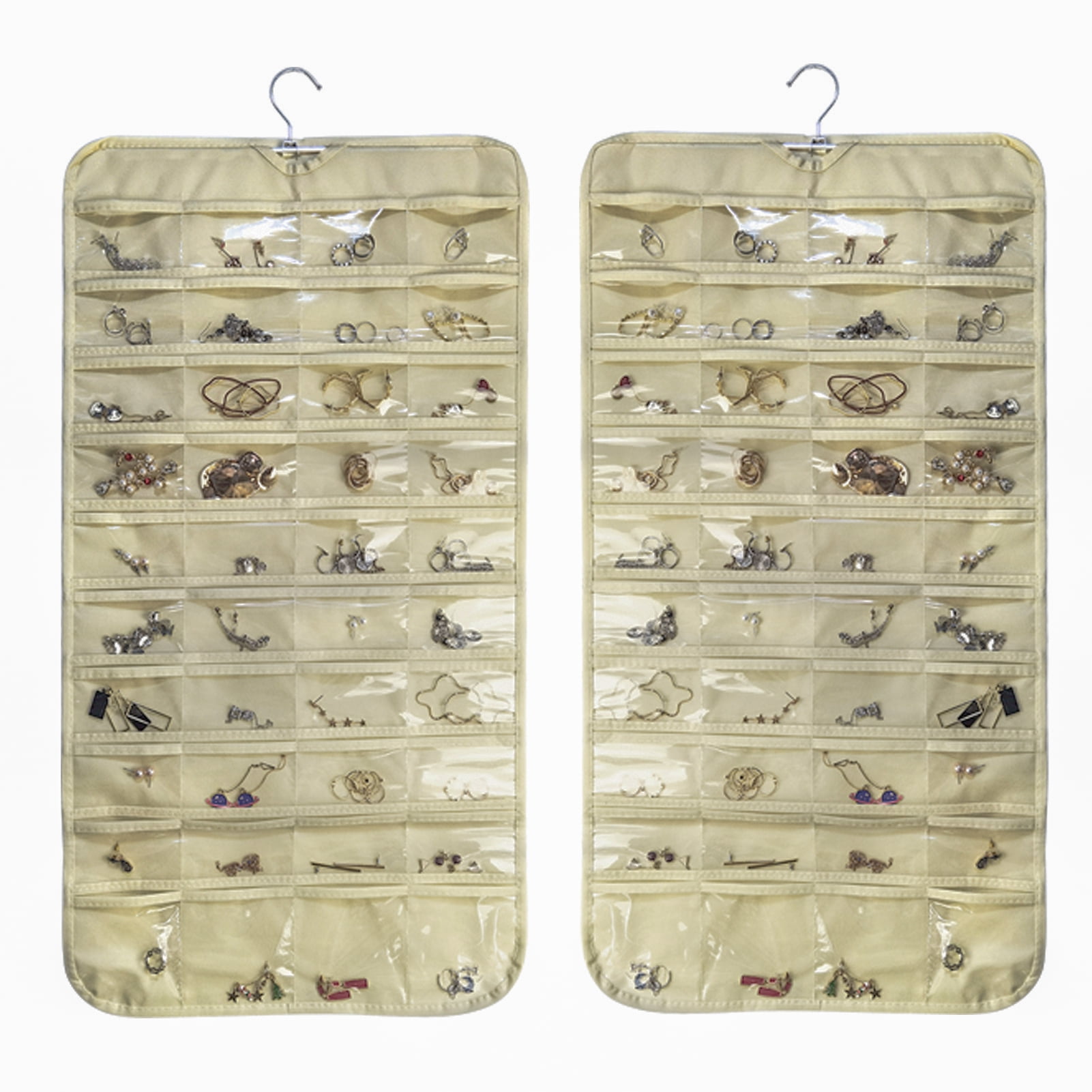 2 Packs Hanging Jewelry Organizer Set , Dual Sided 80 Pockets and 40 ...