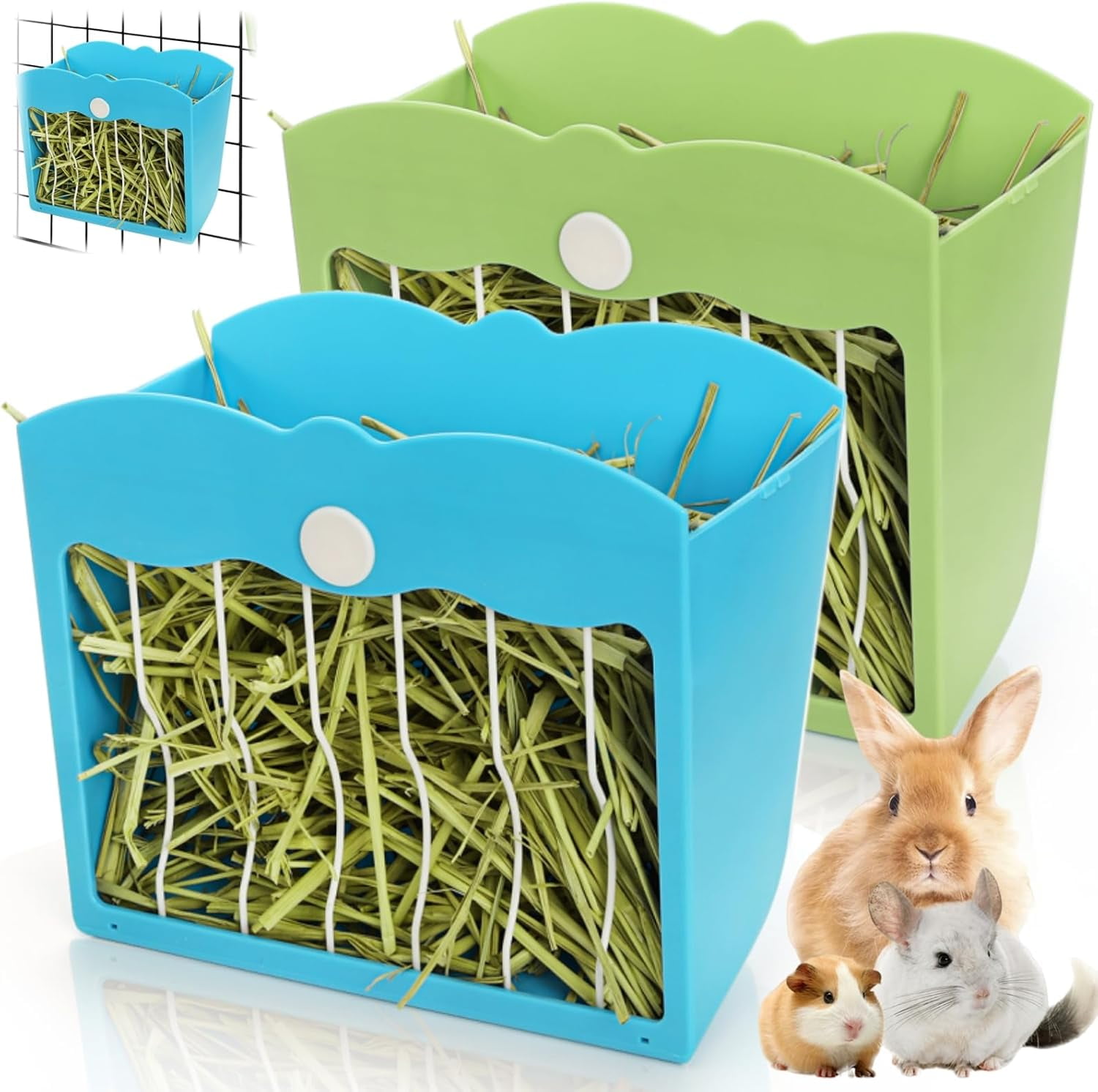 2 Packs Hay Feeders, 120 OZ Bunny Grass Holder with Grate, Heavy -Duty ...