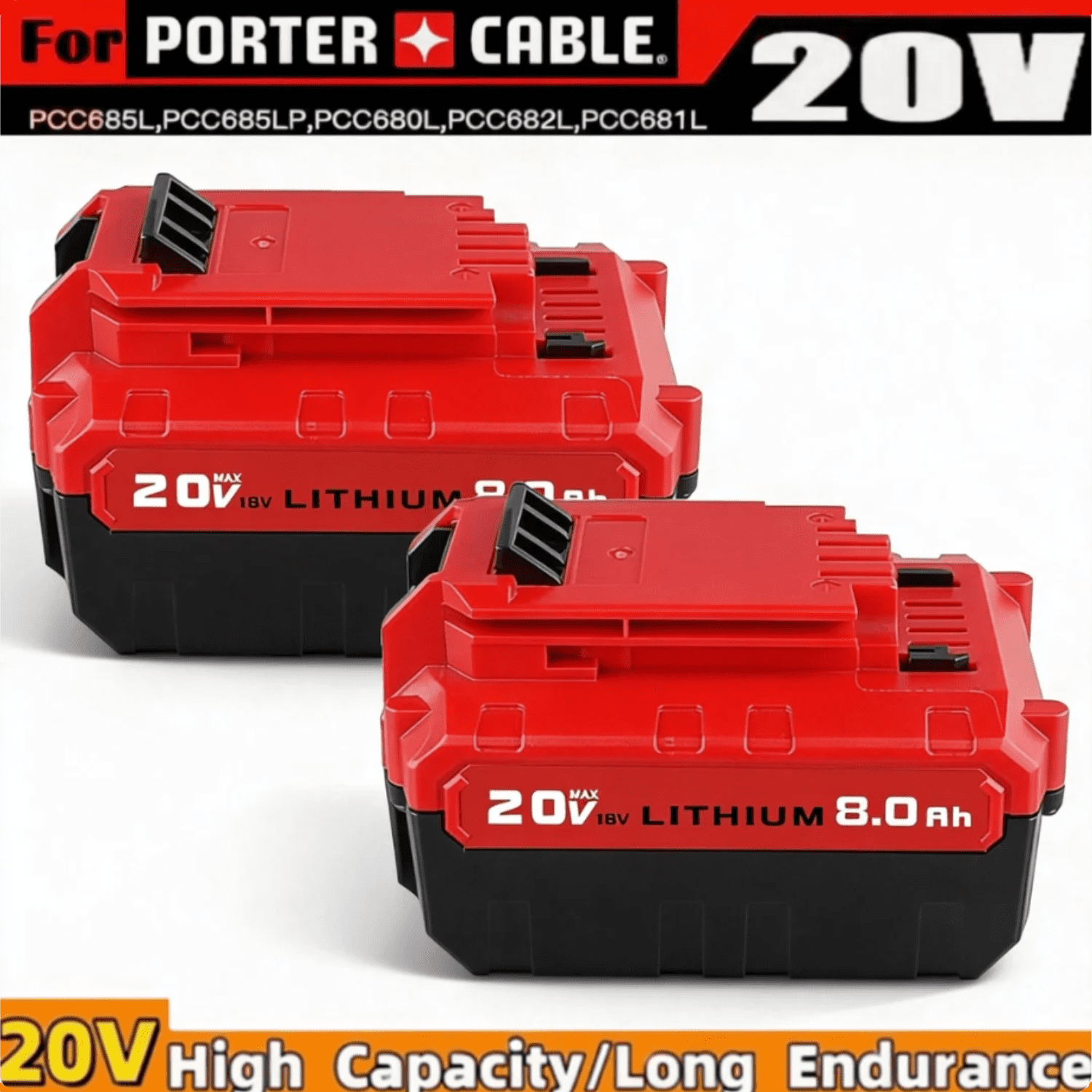 2-Packs High-Output 8.0Ah Battery Replacement 20V for Porter Cable ...