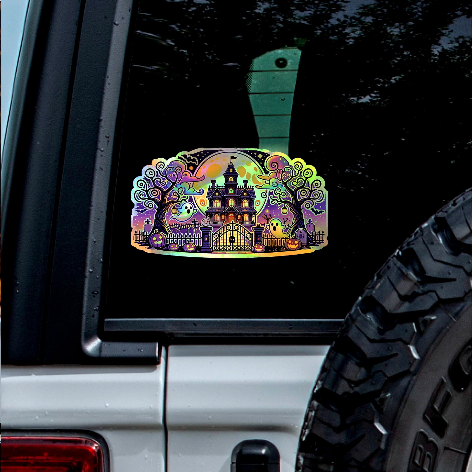(2 Packs, Holographic Effect, 5.8'' X 3.2'') Sticker Of Ghostly Moon ...