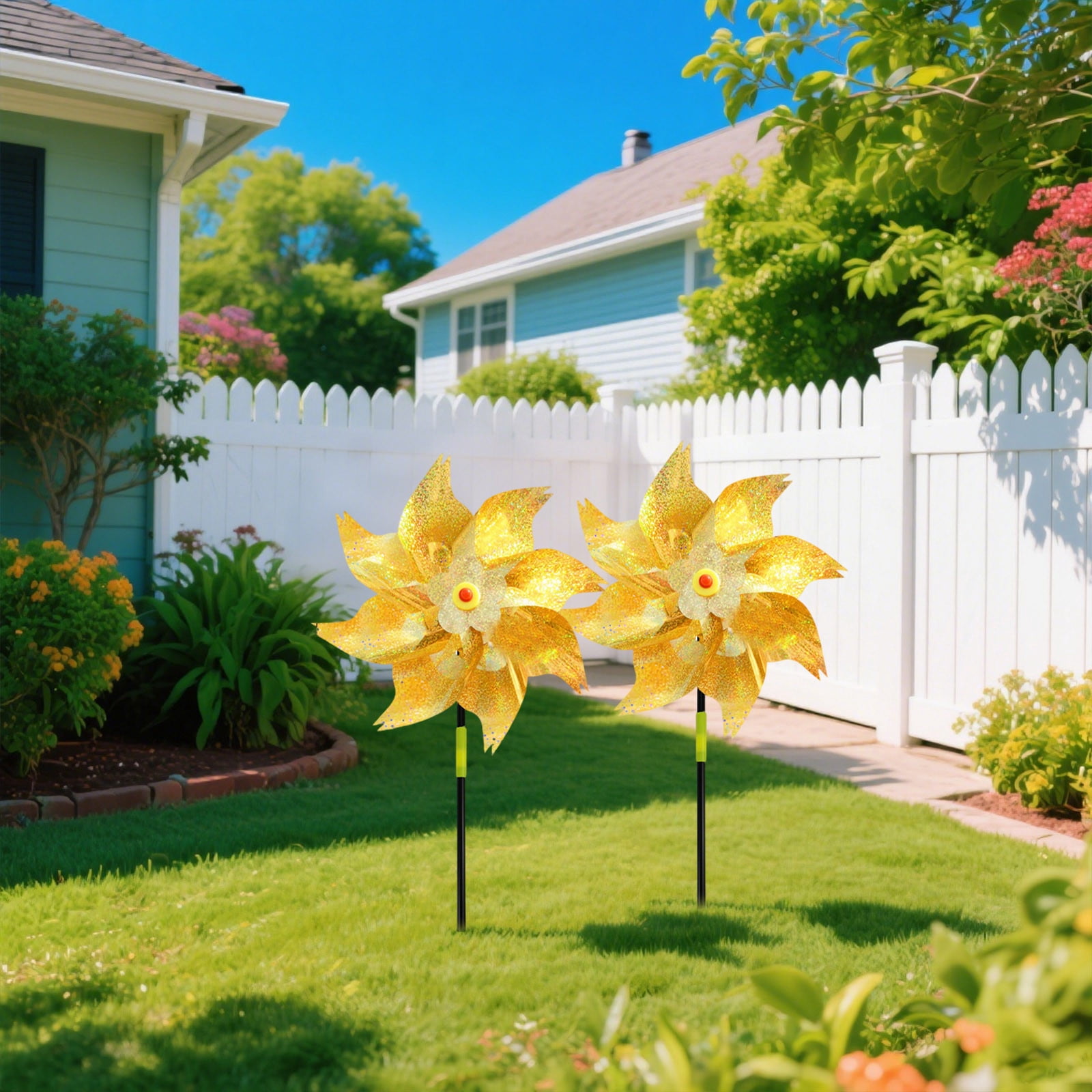 2 Packs Holographic Reflective Garden Wind Spinners, Wind Powered Auto ...