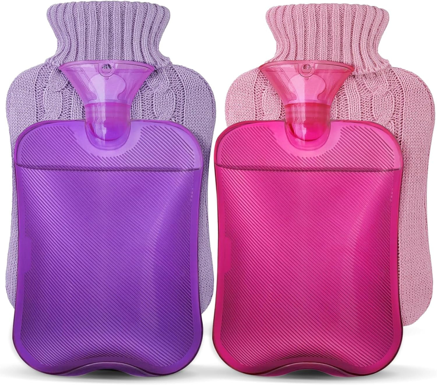 2 Packs Hot Water Bottle with Knitted Cover, Rubber Heat Bag for & Cold ...