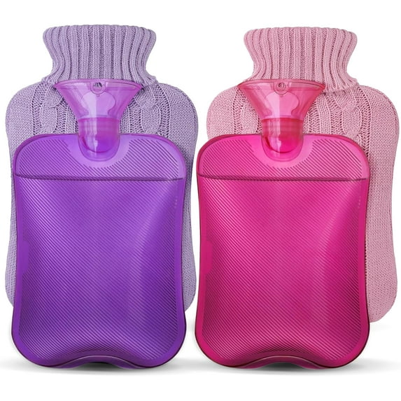 2 Packs Hot Water Bottle with Knitted Cover, Rubber Heat Bag for & Cold ...