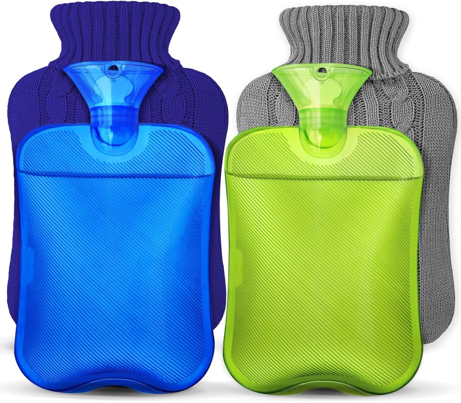 2 Packs Hot Water Bottle with Knitted Cover, Rubber Heat Bag for Hot ...