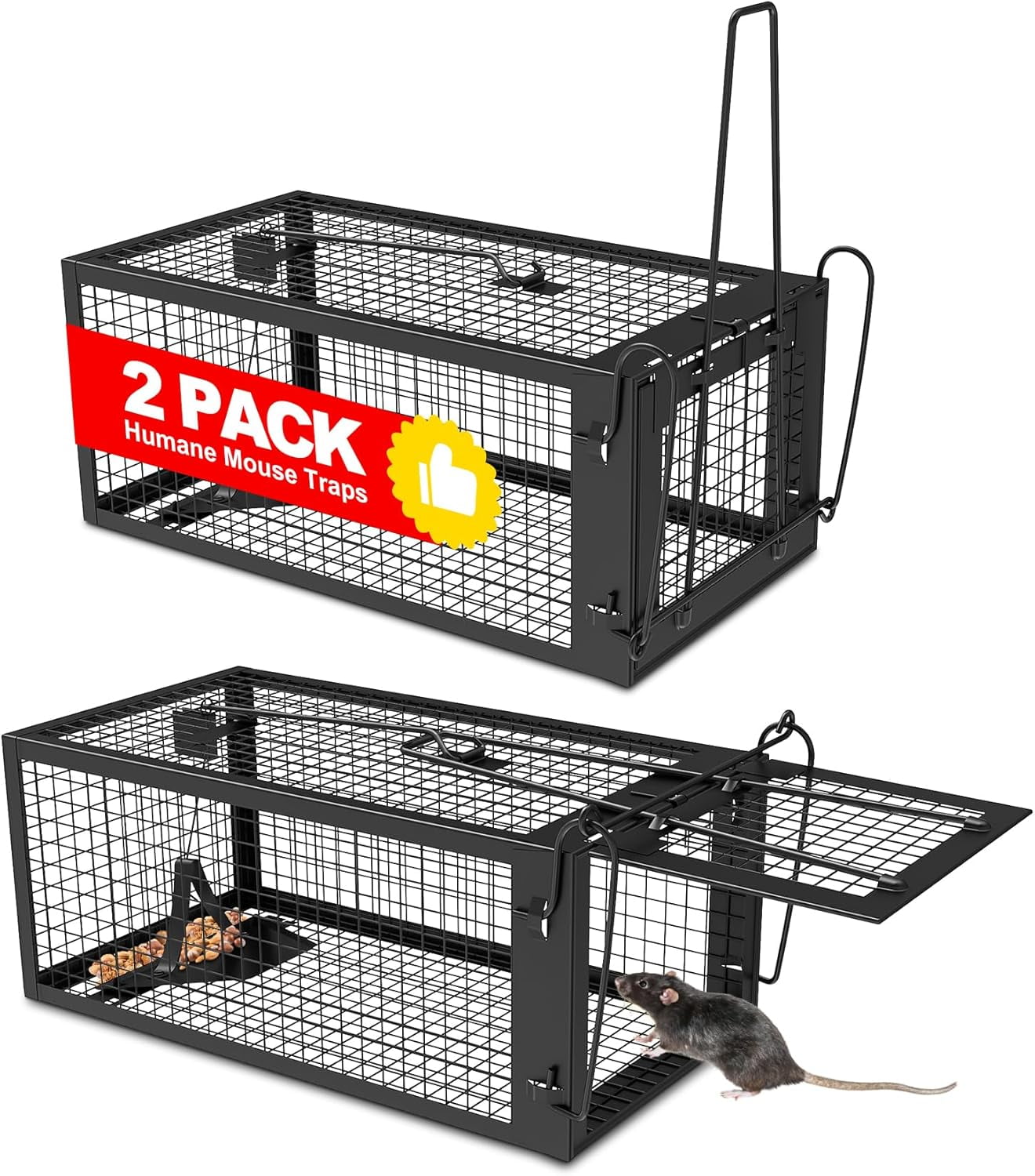 2 Packs Humane Rat Trap Outdoor Mouse Traps Indoor Use, Rodent Chipmunk ...