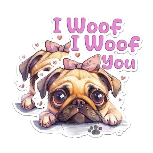 (2 Packs) I Woof You Pug Magnets - Cute Pug Dog Breed Magnets - 5 ...