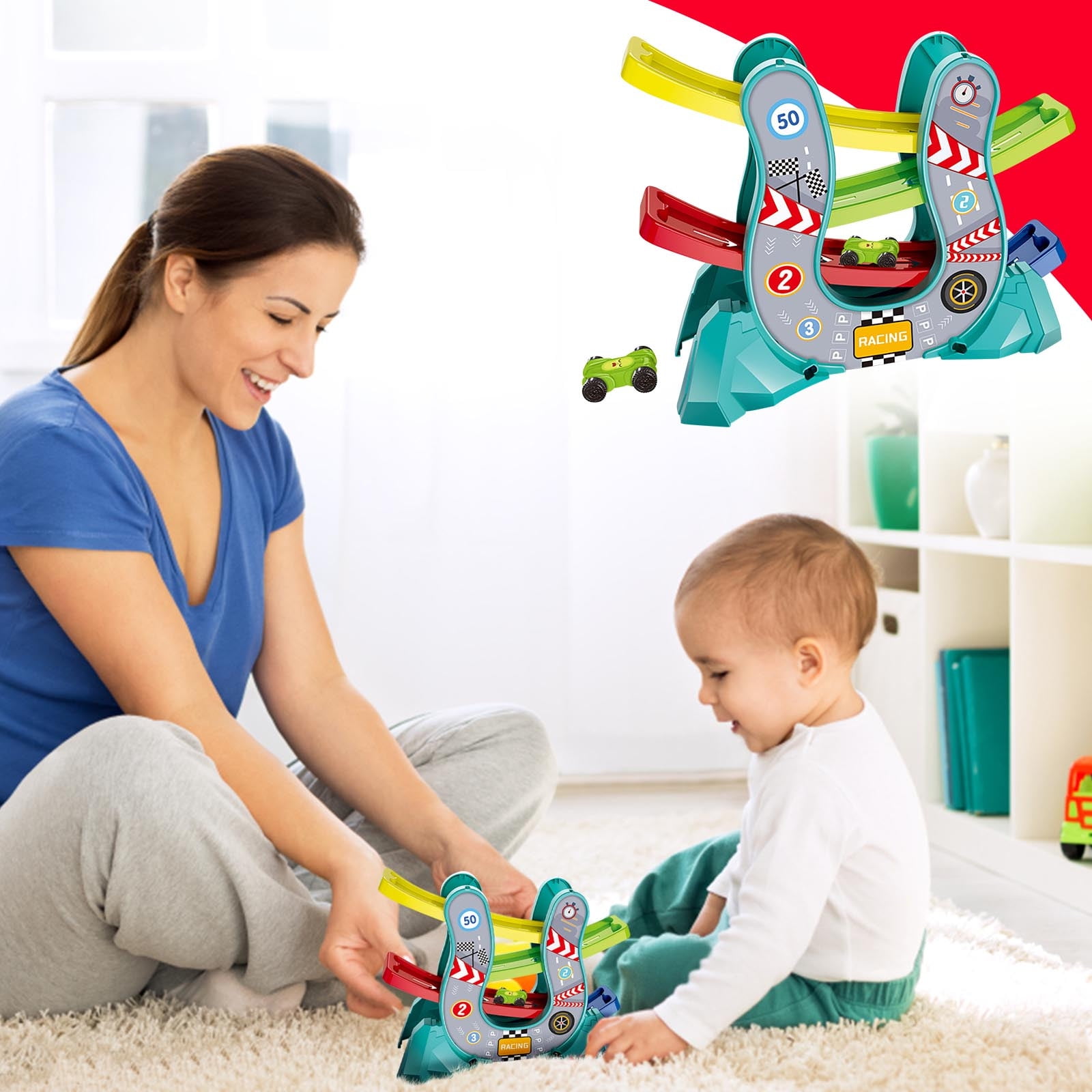 2 Packs Kids Glider Track Car Toy Early Education Inertial Race Track ...