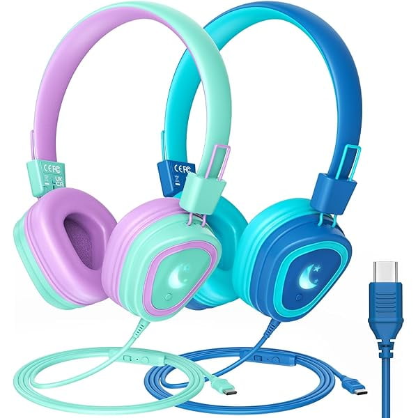 2 Packs Kids USB C Headphones for School, 2024 Upgrade Kids Headphone ...