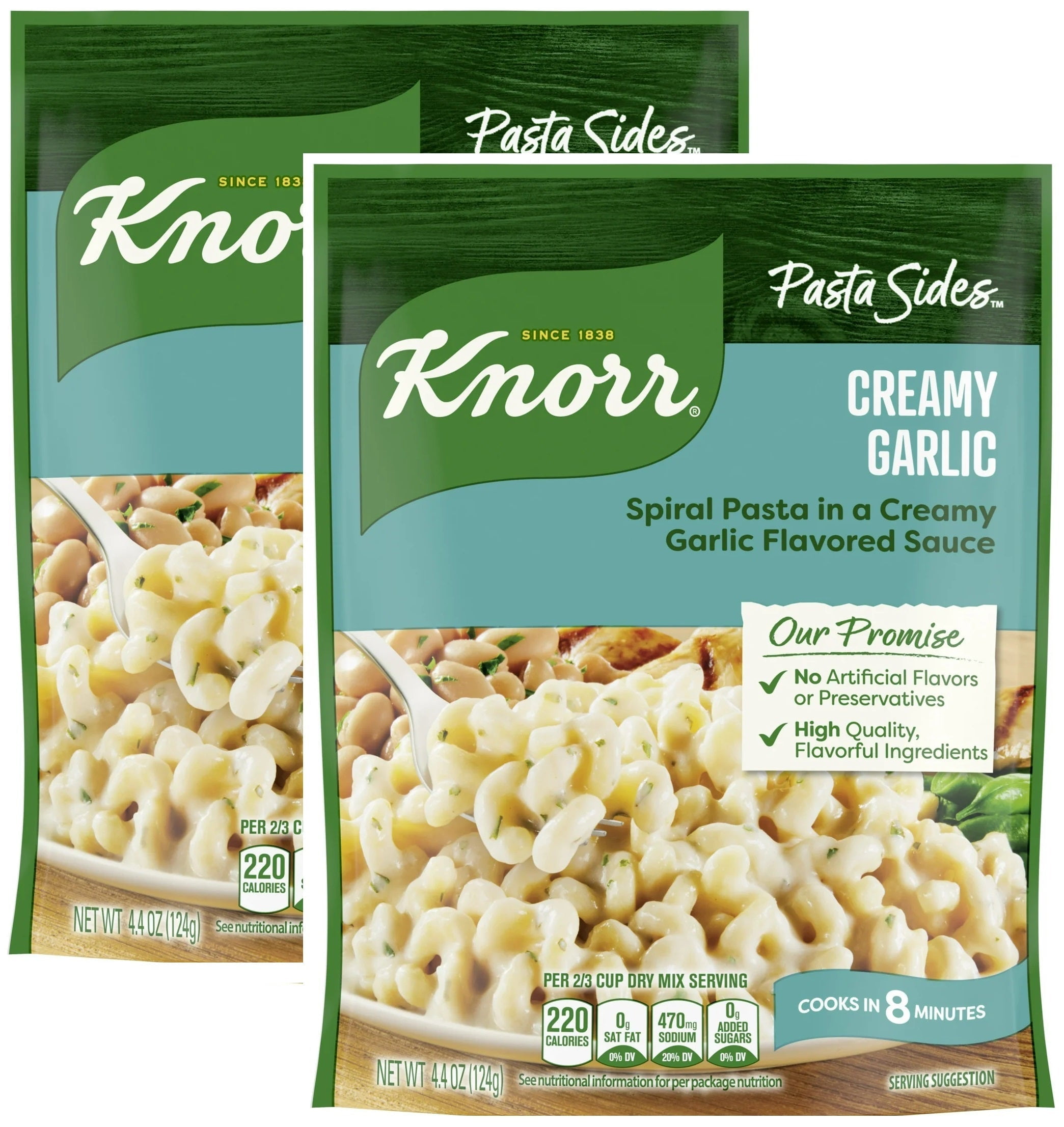 Knorr Creamy Garlic Spiral Pasta Sides, 2 Packs, 8 Minute Cook Time, No ...