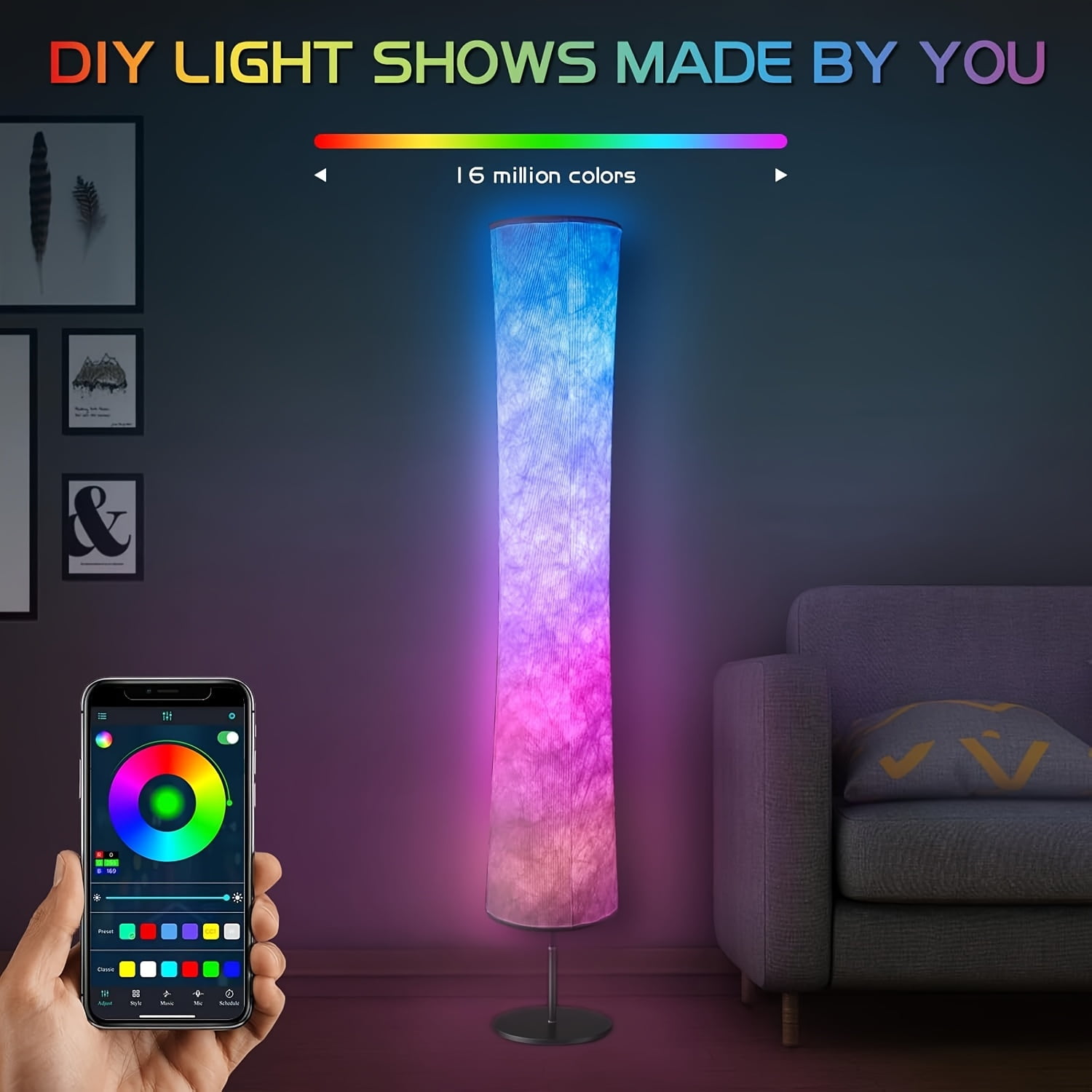 2 Packs LED Smart Floor Lamp, 16 Million Colors & Scene Modes, Music ...