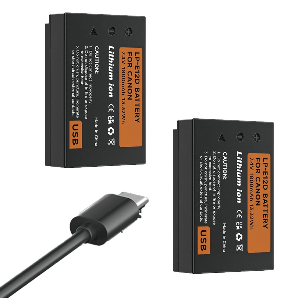 2 Packs LP-E12 LPE12 lp e12 Camera Battery Bulit-in USB for Canon M100D ...