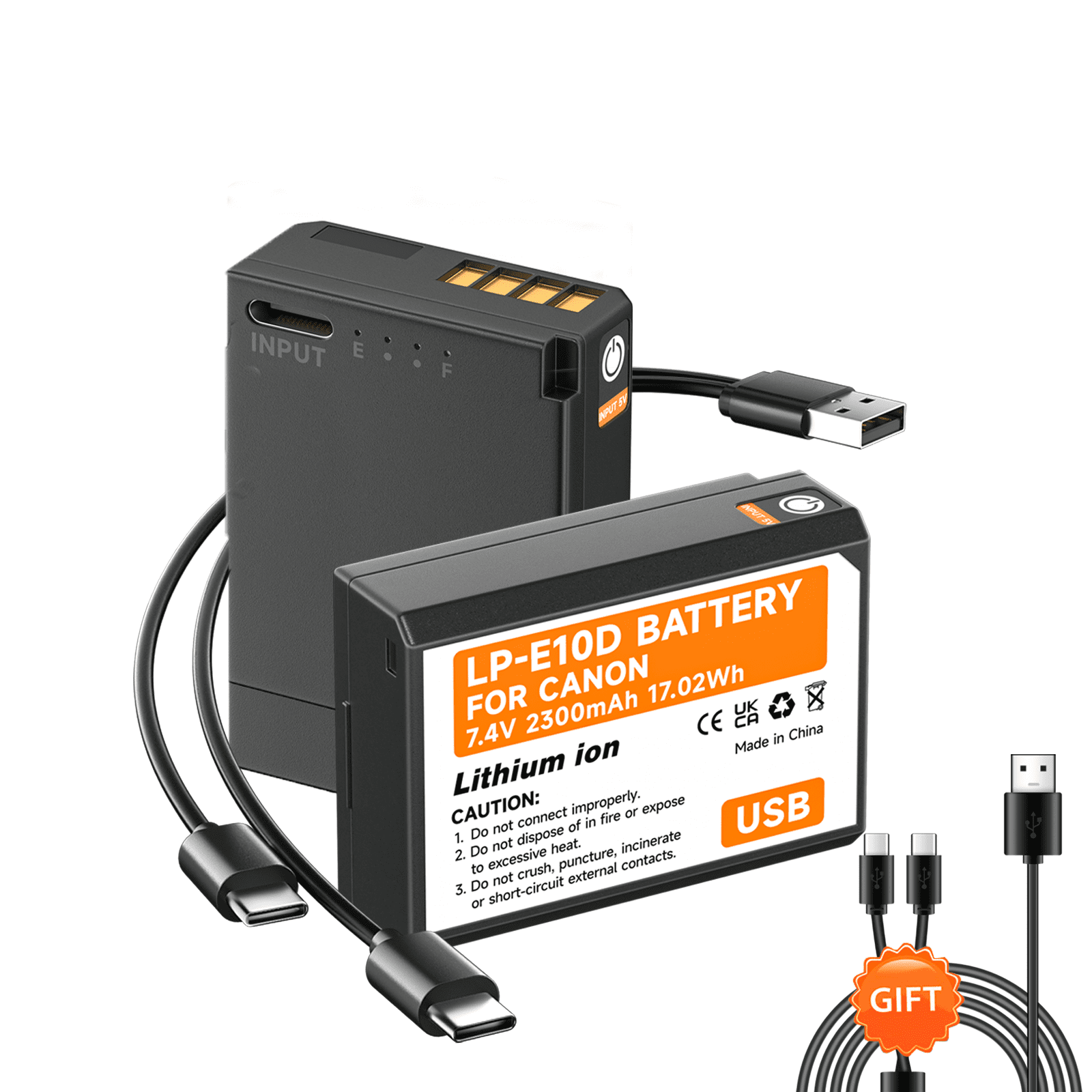 2 Packs LPE10 LP-E10 LP E10 Battery Bulit-in USB for Canon EOS 1100D ...