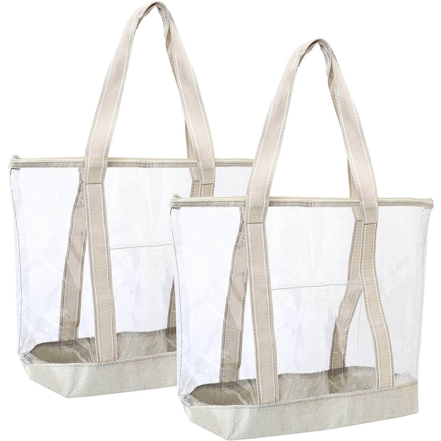 2 Packs Large Clear Bag, Transparent PVC Tote Bag with Zipper - Beige ...