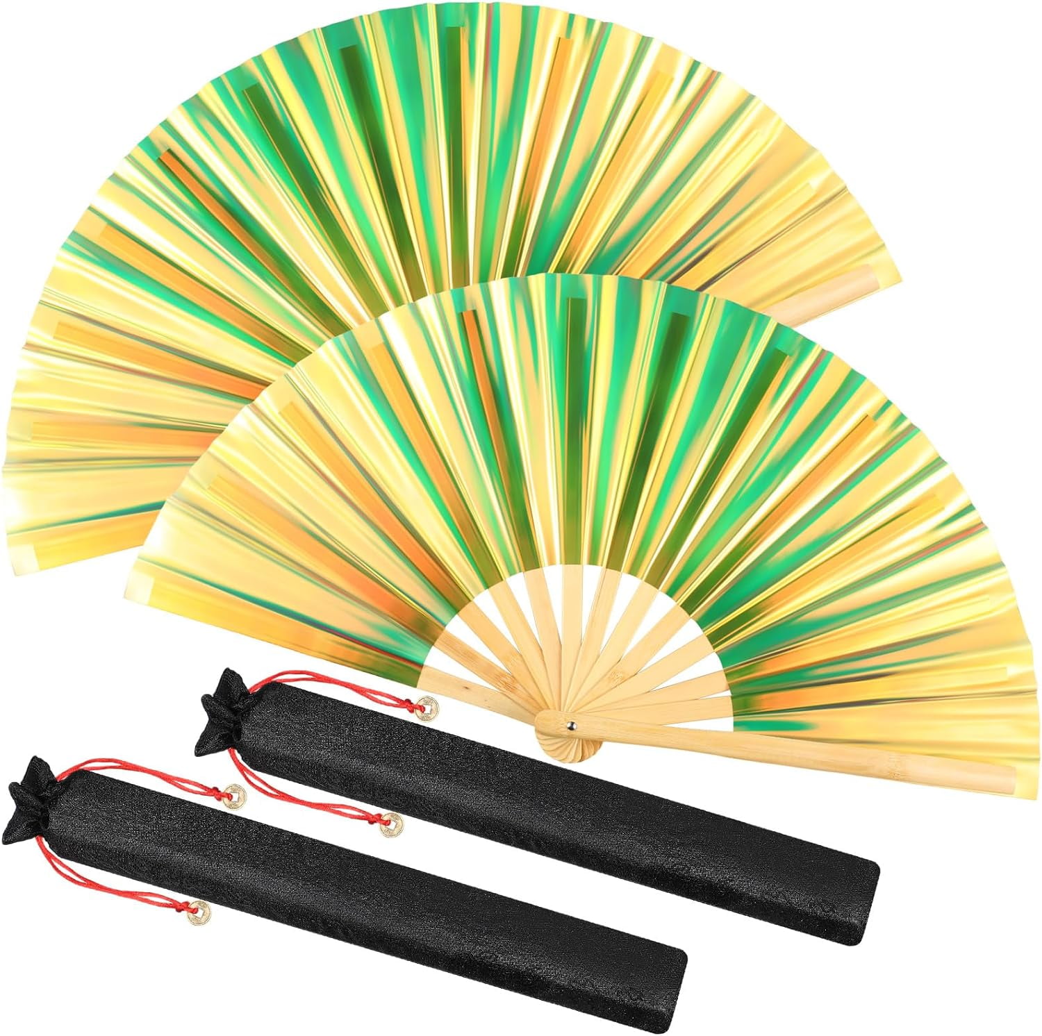 2 Packs Large Folding Silk Hand Fans Festival Tai Ji Fan Chinese ...