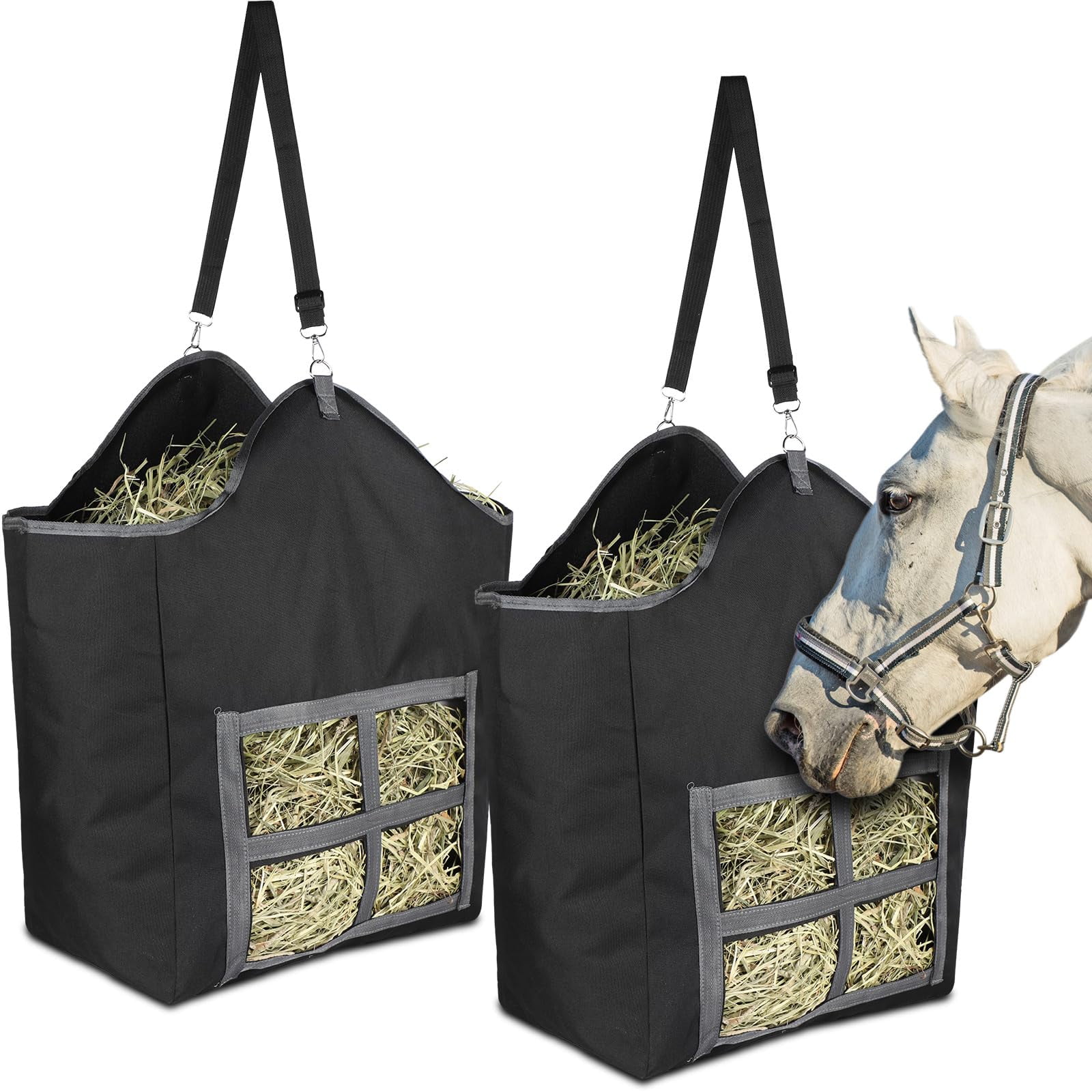 2 Packs Large Hay Bags for Horse 24 oz Canvas Horse Hay Feeder Bag with ...