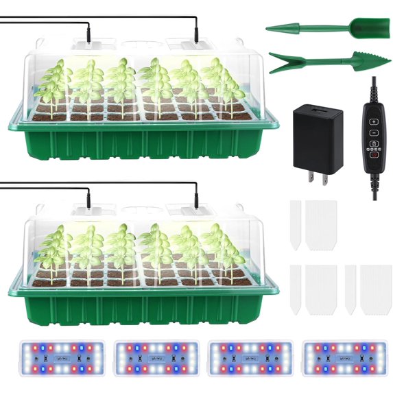 2 Packs Large Seed Starter Tray, Adjustable Brightness and Timer with ...