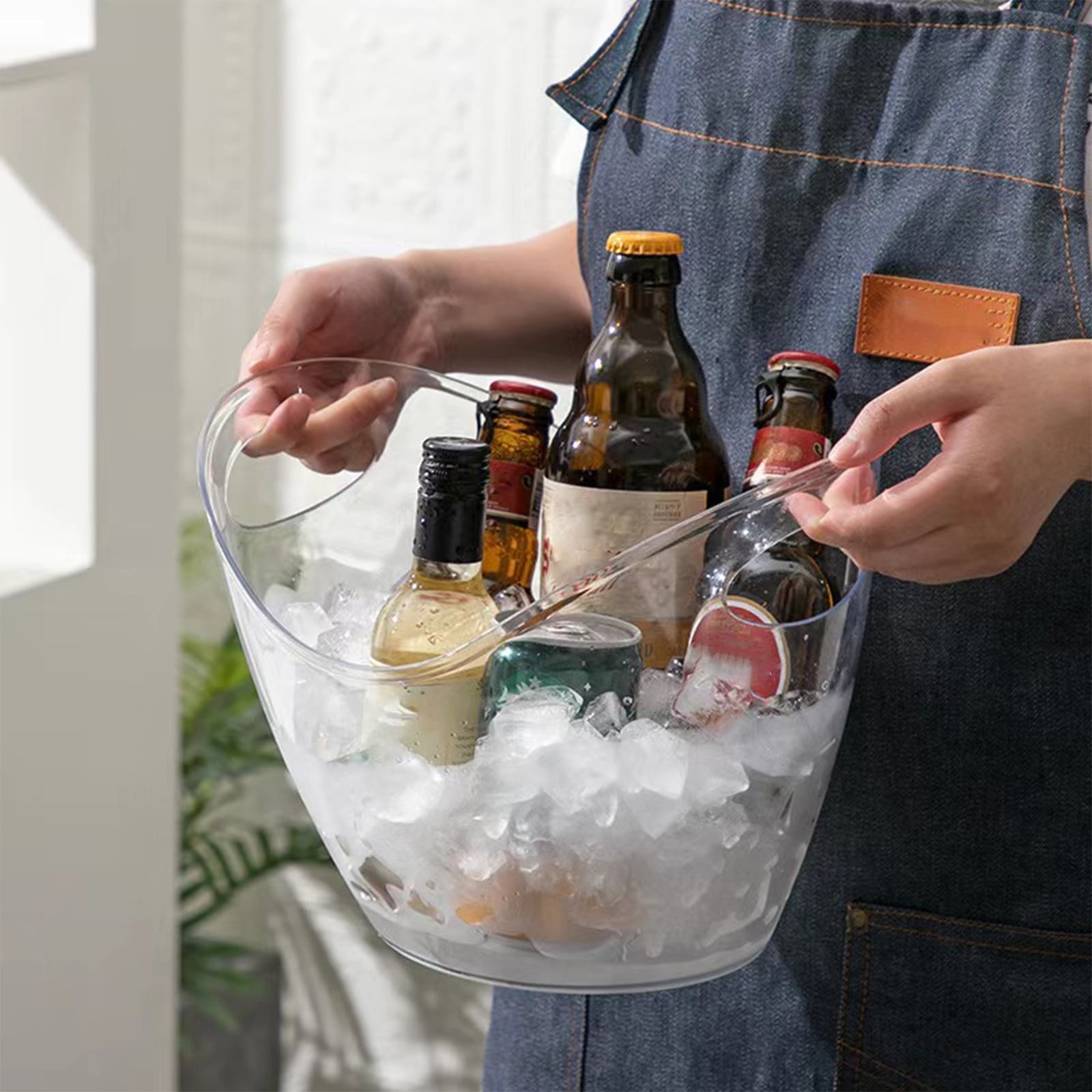 2 Packs Large Transparent Ice Bucket for Outdoor Picnic 27.5x19.5cm PVC ...