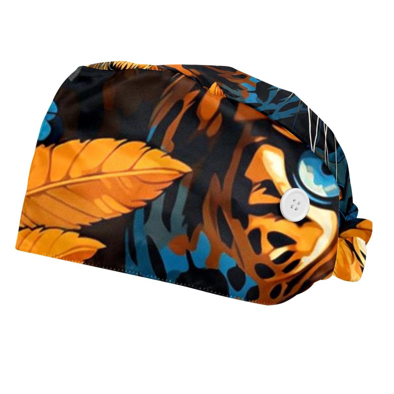 2 Packs Leopard Working Hat Adjustable Scrub Cap with Buttons and ...