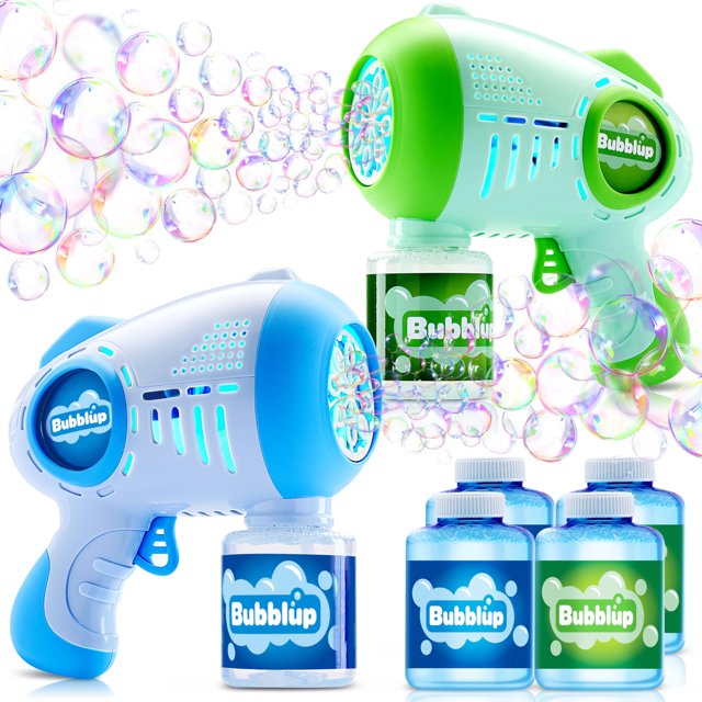 SYNCFUN 2 Pack Light-Up Bubble Guns for Kids with 4 Bottles Bubble ...