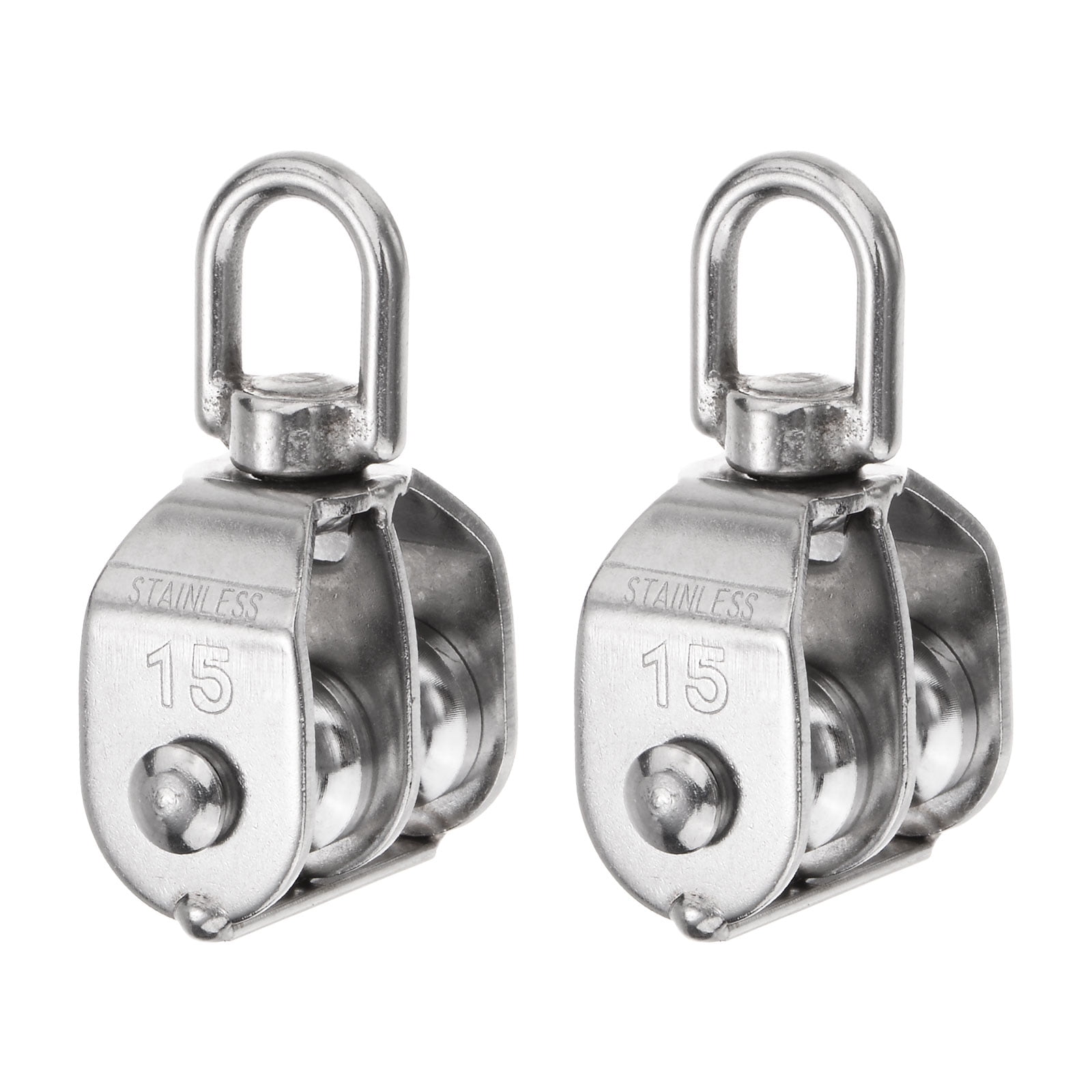 2 Packs M15 Double Pulley Block Stainless Steel Swivel Rigging Lifting ...