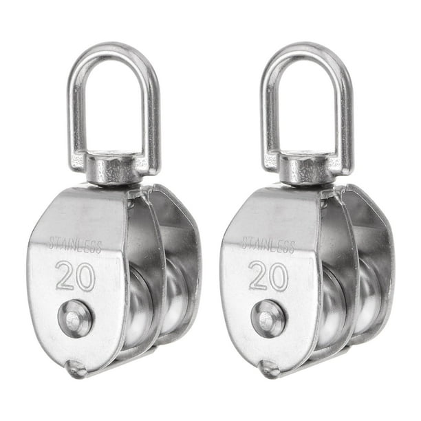 2 Packs M20 Double Pulley Block Stainless Steel Swivel Rigging Lifting ...