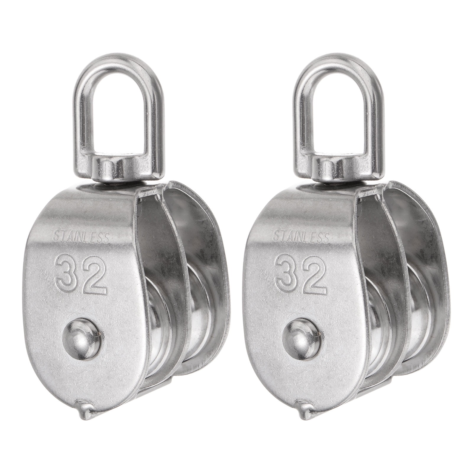 2 Packs M32 Double Pulley Block Stainless Steel Swivel Rigging Lifting ...