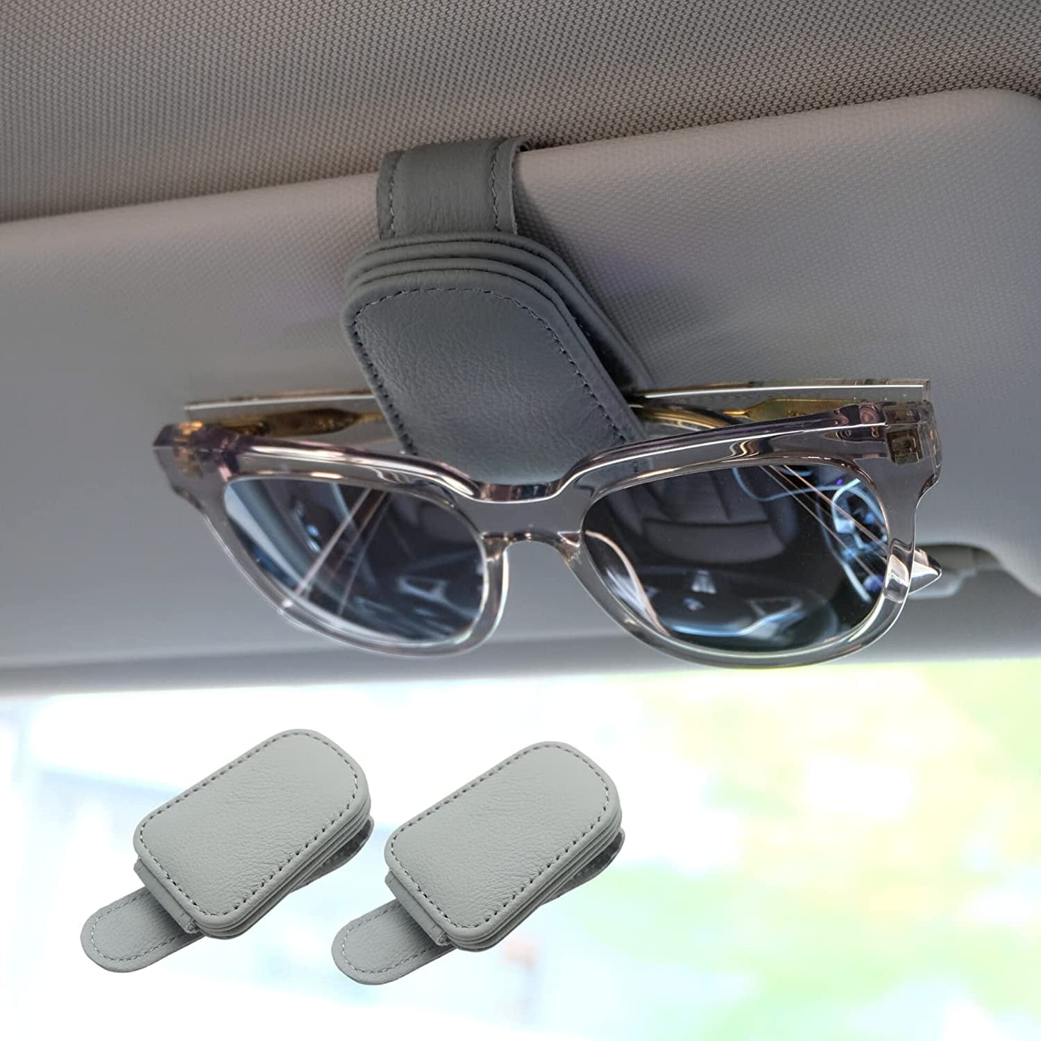 2 Packs Magnetic Sunglass Holder, Leather Eyeglass Clip for Car Visor ...