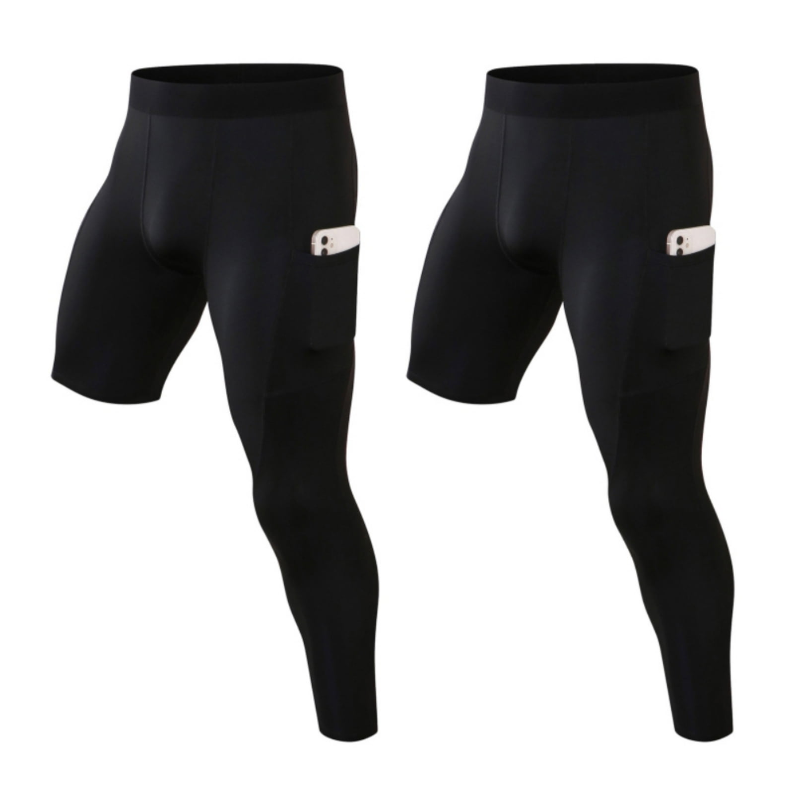 2 Packs Men's 3/4 One Leg Compression Tights Leggings Athletic Base ...