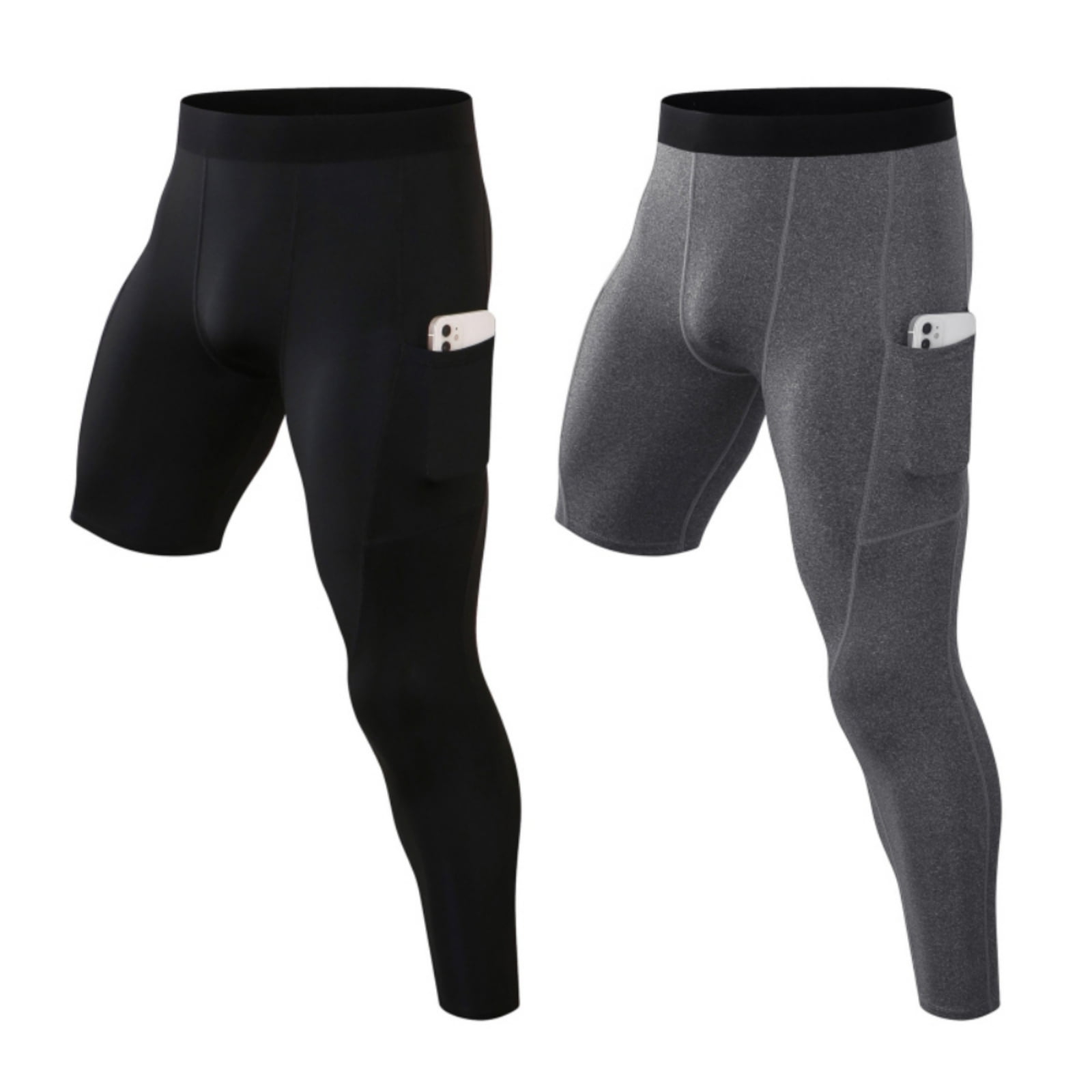 2 Packs Men's 3/4 One Leg Compression Tights Leggings Athletic Base ...