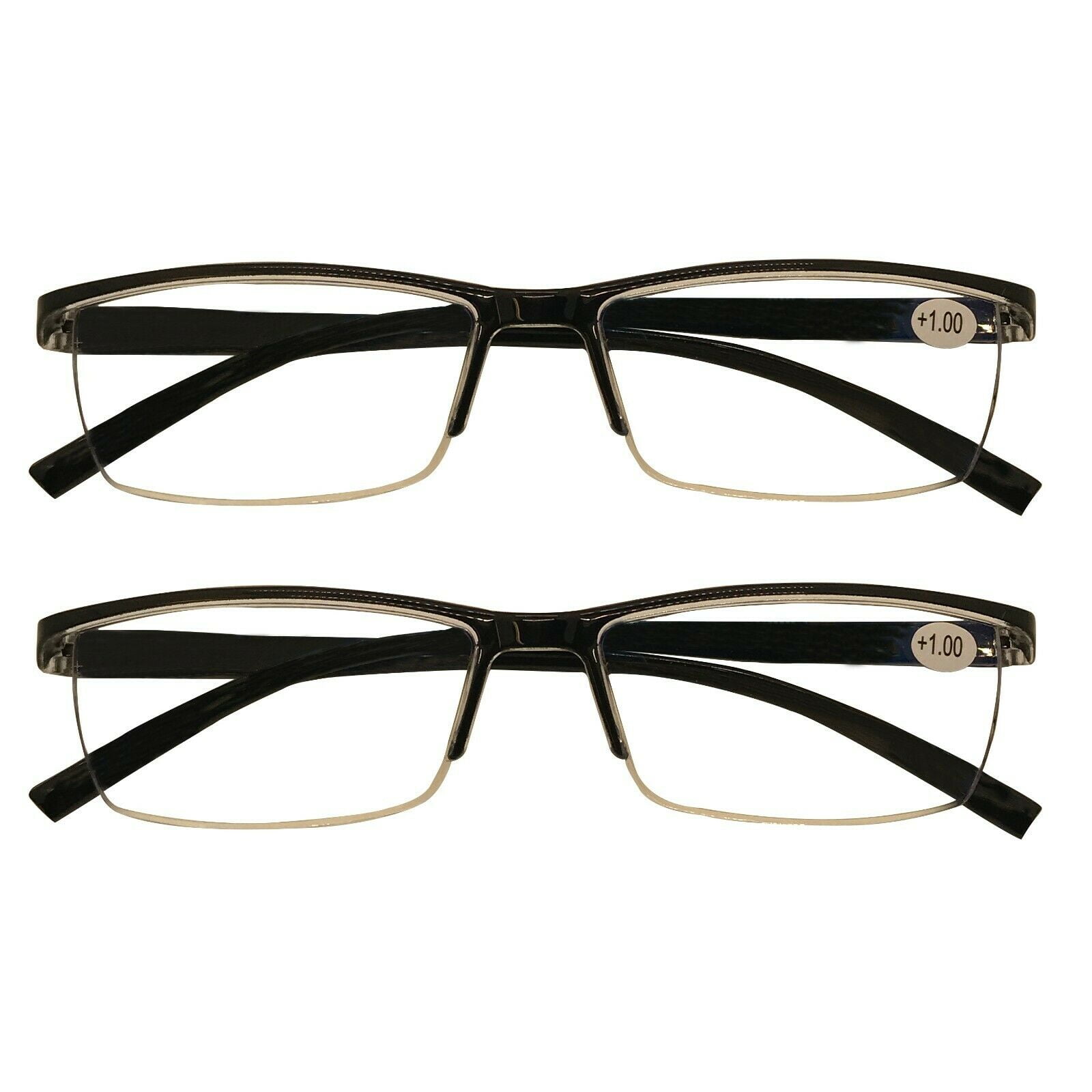 2 Packs Mens Rectangle Half Frame Reading Glasses Blue Light Blocking ...