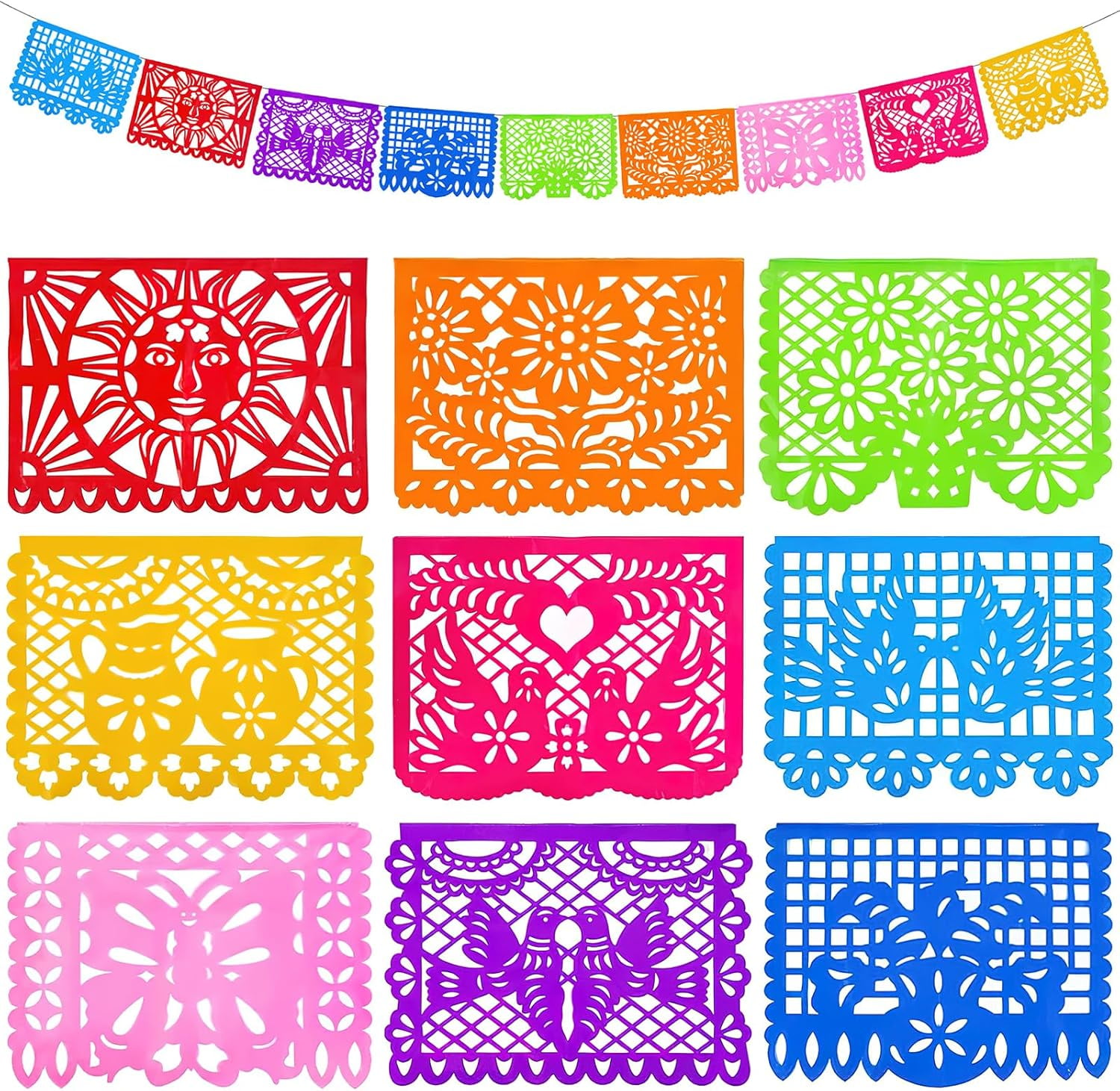 2 Packs Mexican Party Decoration, 18 Feet Plastic Papel Picado Fiesta ...