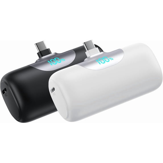 2 Packs Mini Portable Charger for iPhone 17/16, 5500mAh LCD Display USB ...