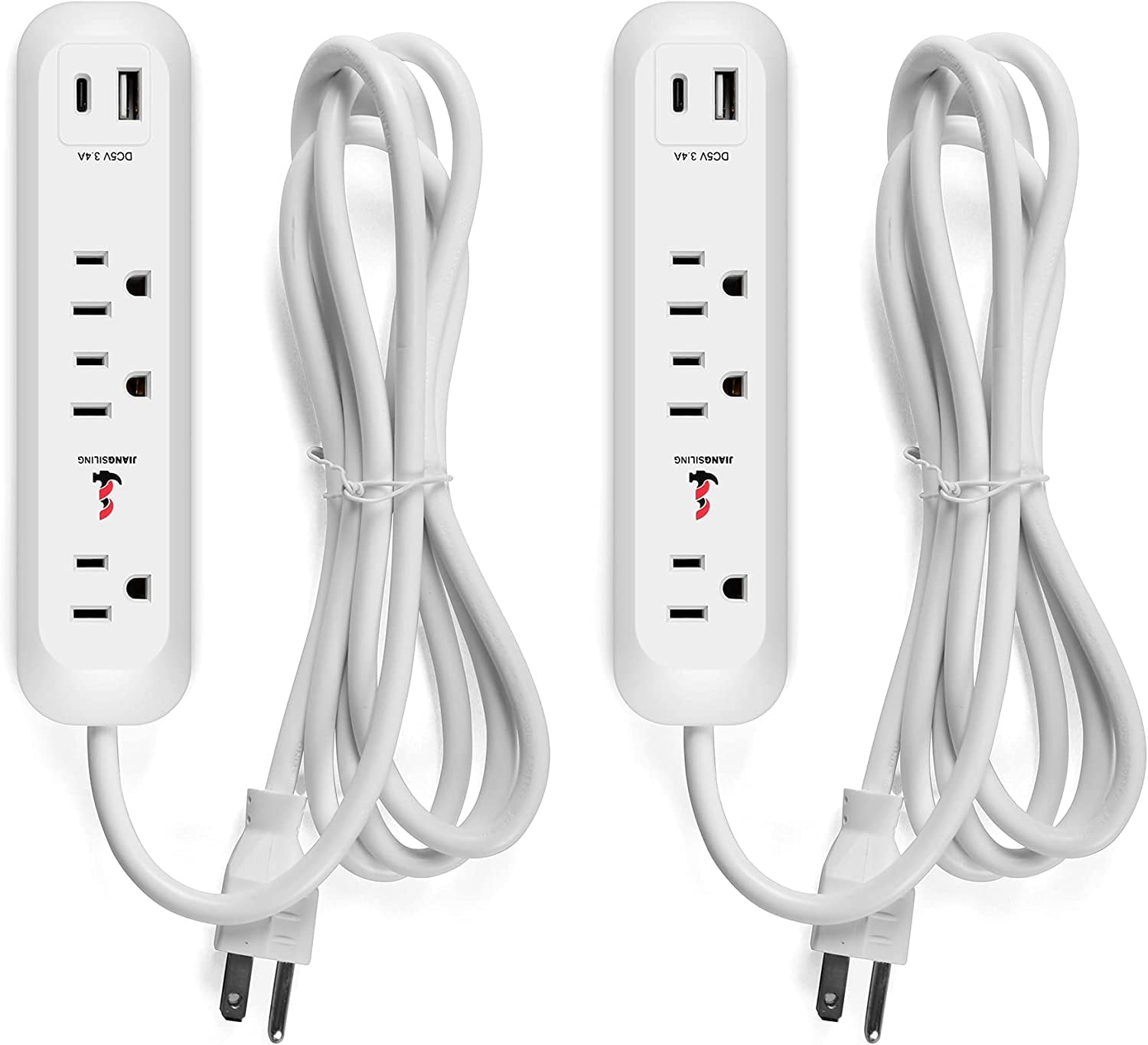 2 Packs Mountable Power Strip with UBS Ports, 6 ft Extension Long Cord ...