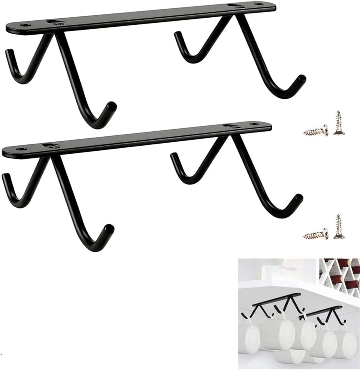 2 Packs Mug Holder Coffee Cups Rack Under Cabinet, GIXUSIL 4 Mug Cup ...