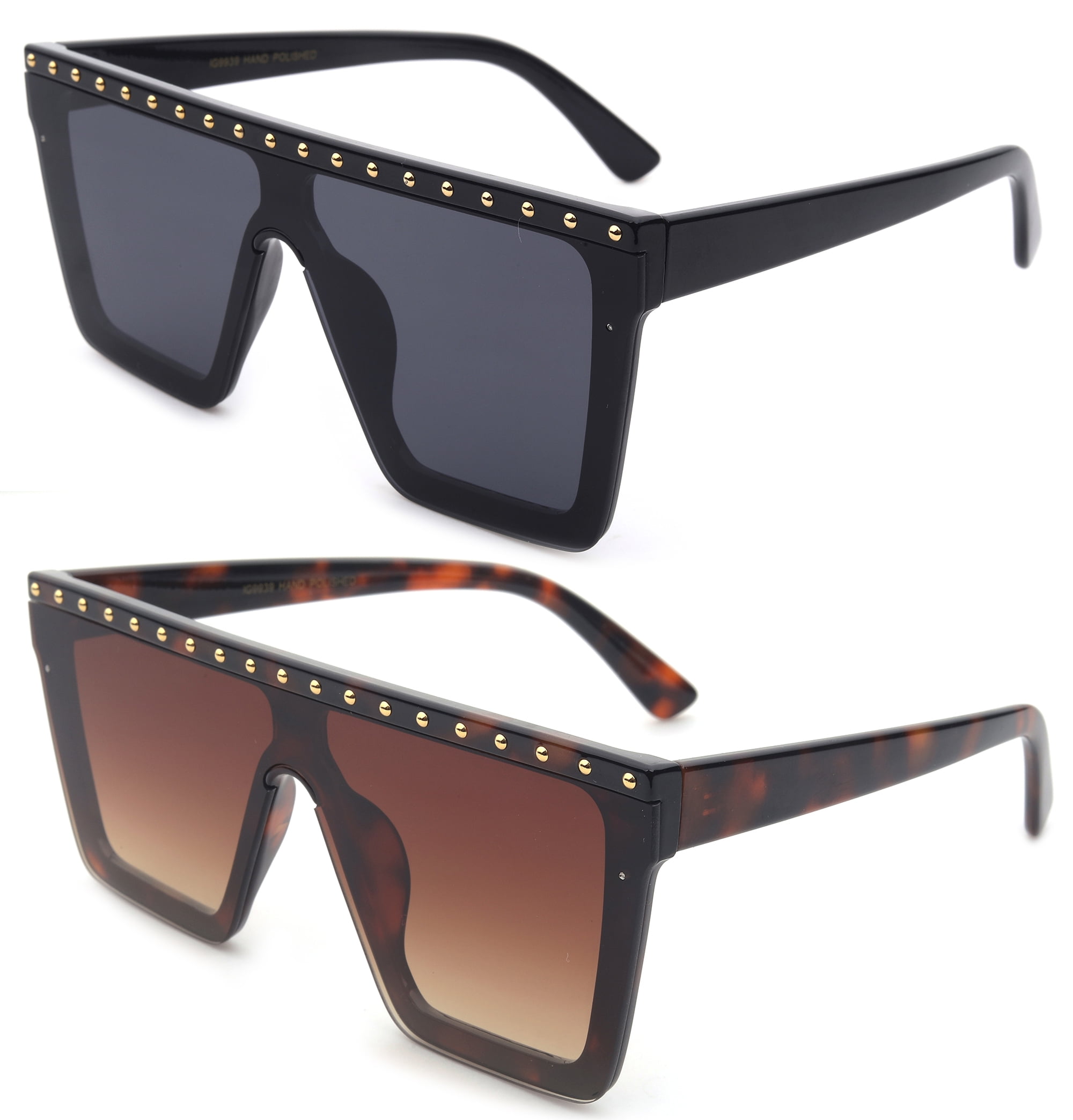 2 Packs Newbee Fashion One Piece Flat Lens Oversized Fashion Sunglasses ...