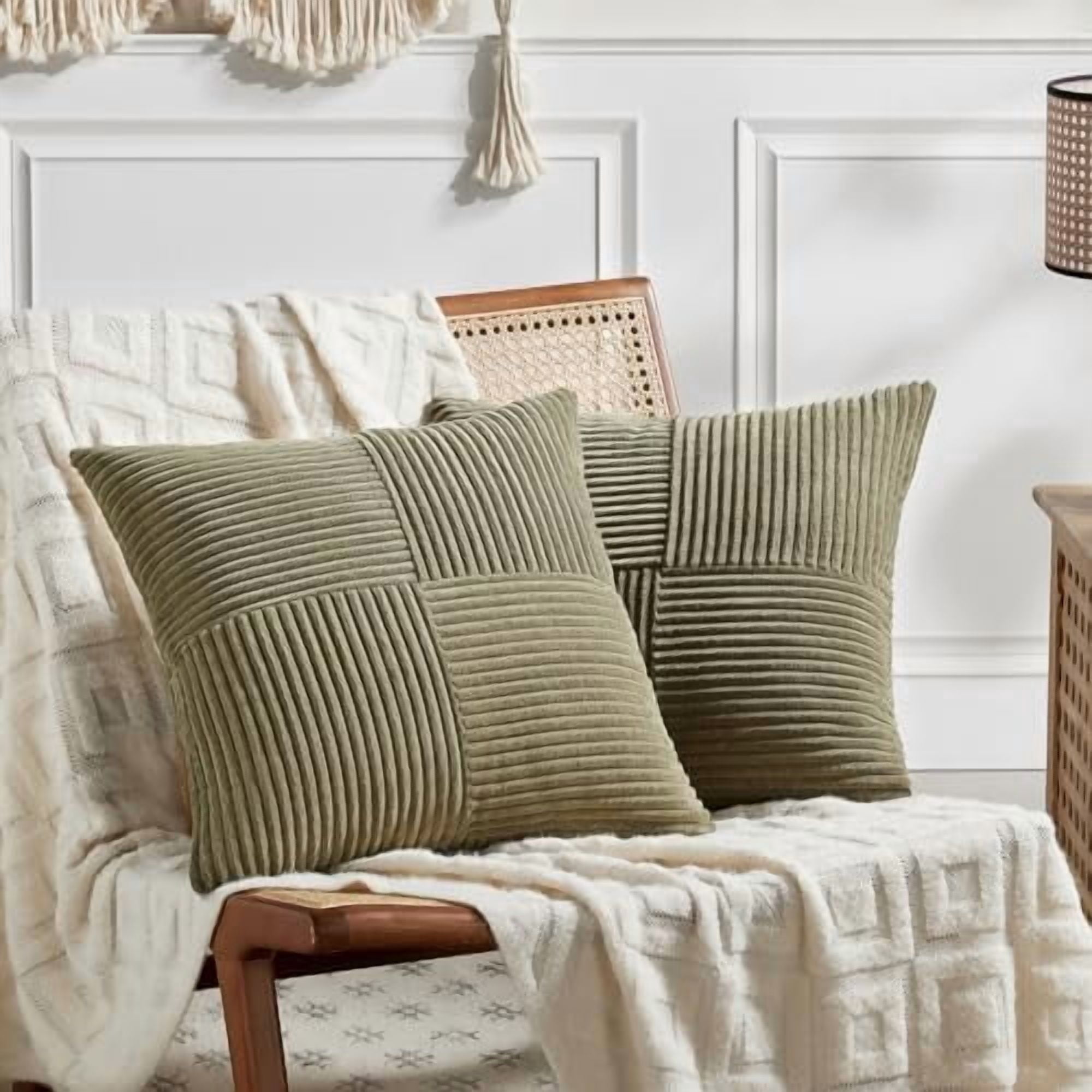 2 Packs Olive Green Big Decorative Throw Pillow Covers 24x24 Inch for ...