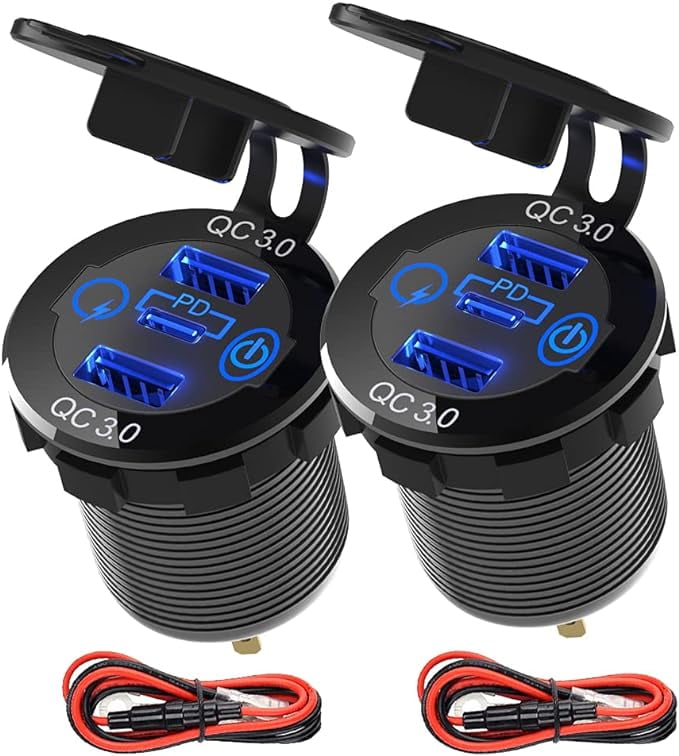 2 Packs PD Type C Car Charger Socket & Dual Quick Charge 3.0 Ports ...