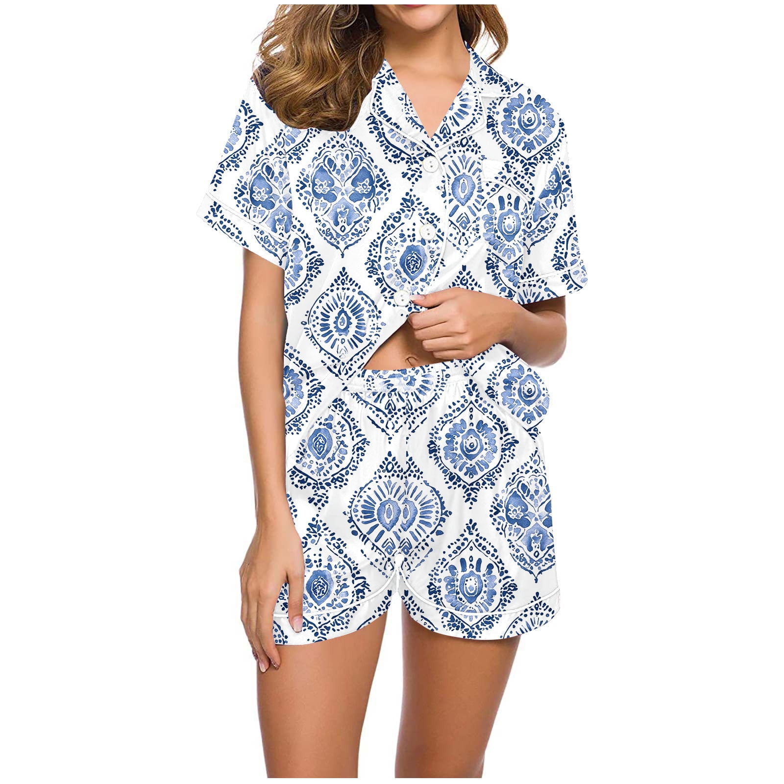 2 Packs Pajama Sets Lapel Short Sleeve Tops Bow Tie Print Tees Shirts ...