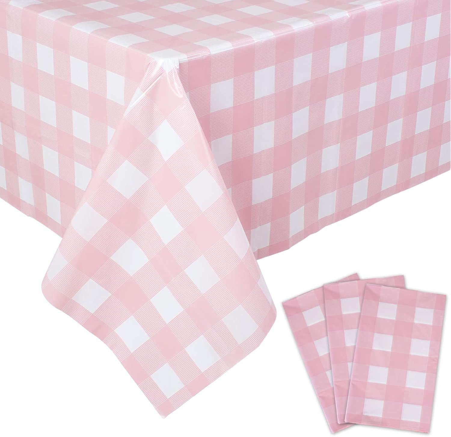 2 Packs Pink Gingham Tablecloth,Happon Plastic Checkered Tablecloths 54 ...