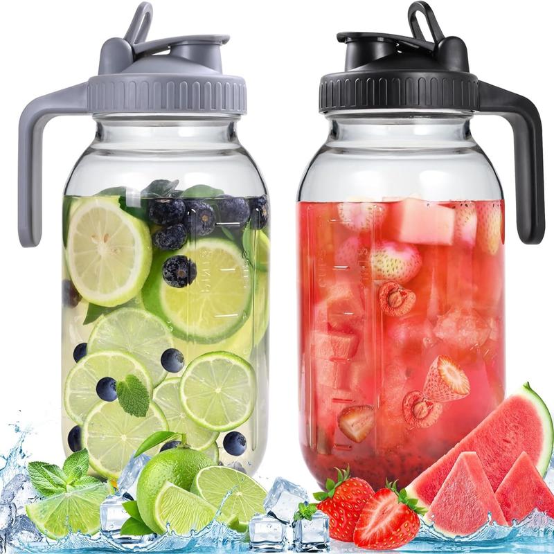 2 Packs Pitchers with Lid, Half Gallon 2 Quart (64OZ) Mason Jars with ...