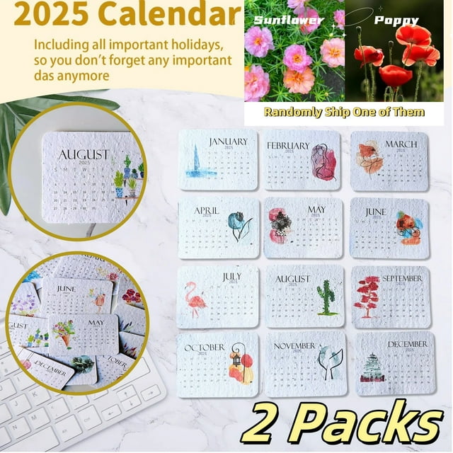 2 Packs Plantable Seed Calendar 2025: Modern Greenery Planner with 12 ...