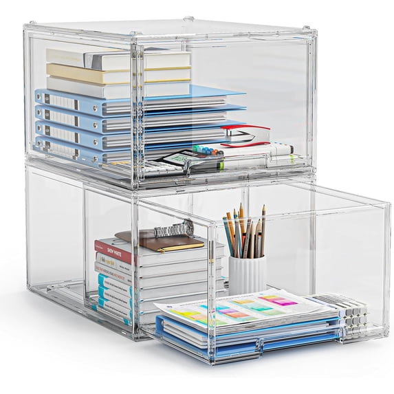 2 Packs Plastic Stackable Storage Drawers, Arcylic Drawers Organizer ...