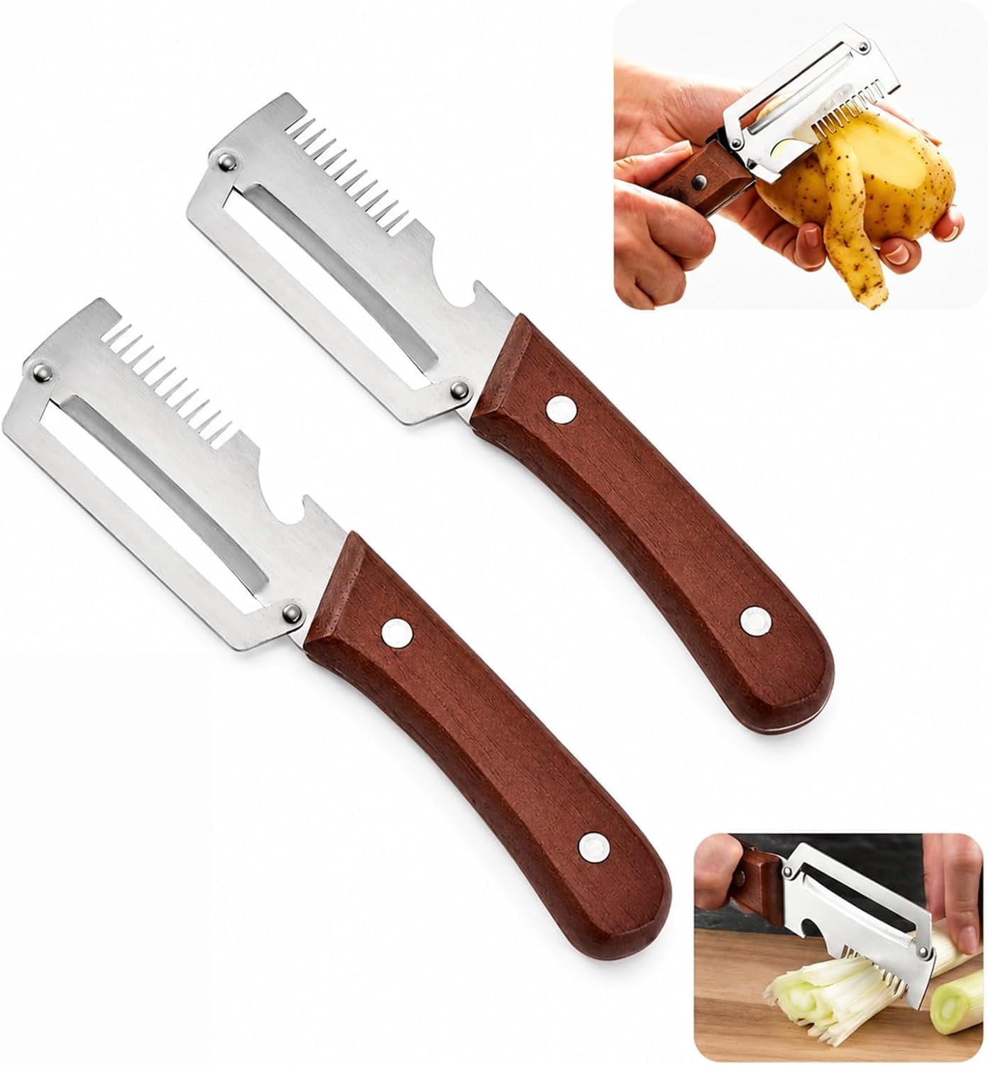 2 Packs Premium with Wooden Handle and Bottle Opener, Multi-Functional ...